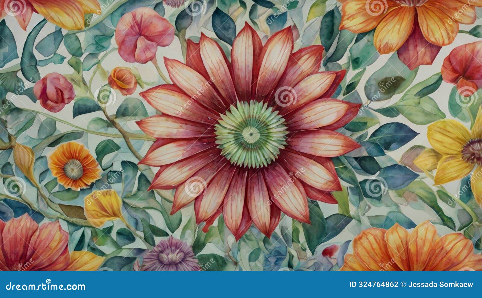 Watercolor Painting: Abstract Representation of Flower Using Repetitive ...