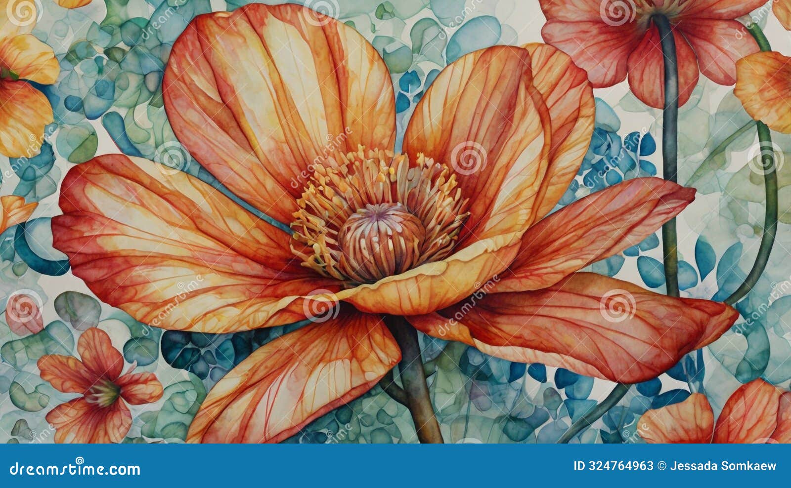 Watercolor Painting: Abstract Representation of Flower Using Repetitive ...
