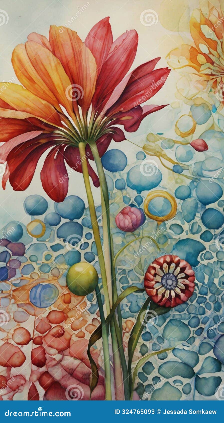 Watercolor Painting: Abstract Representation of Flower Using Repetitive ...
