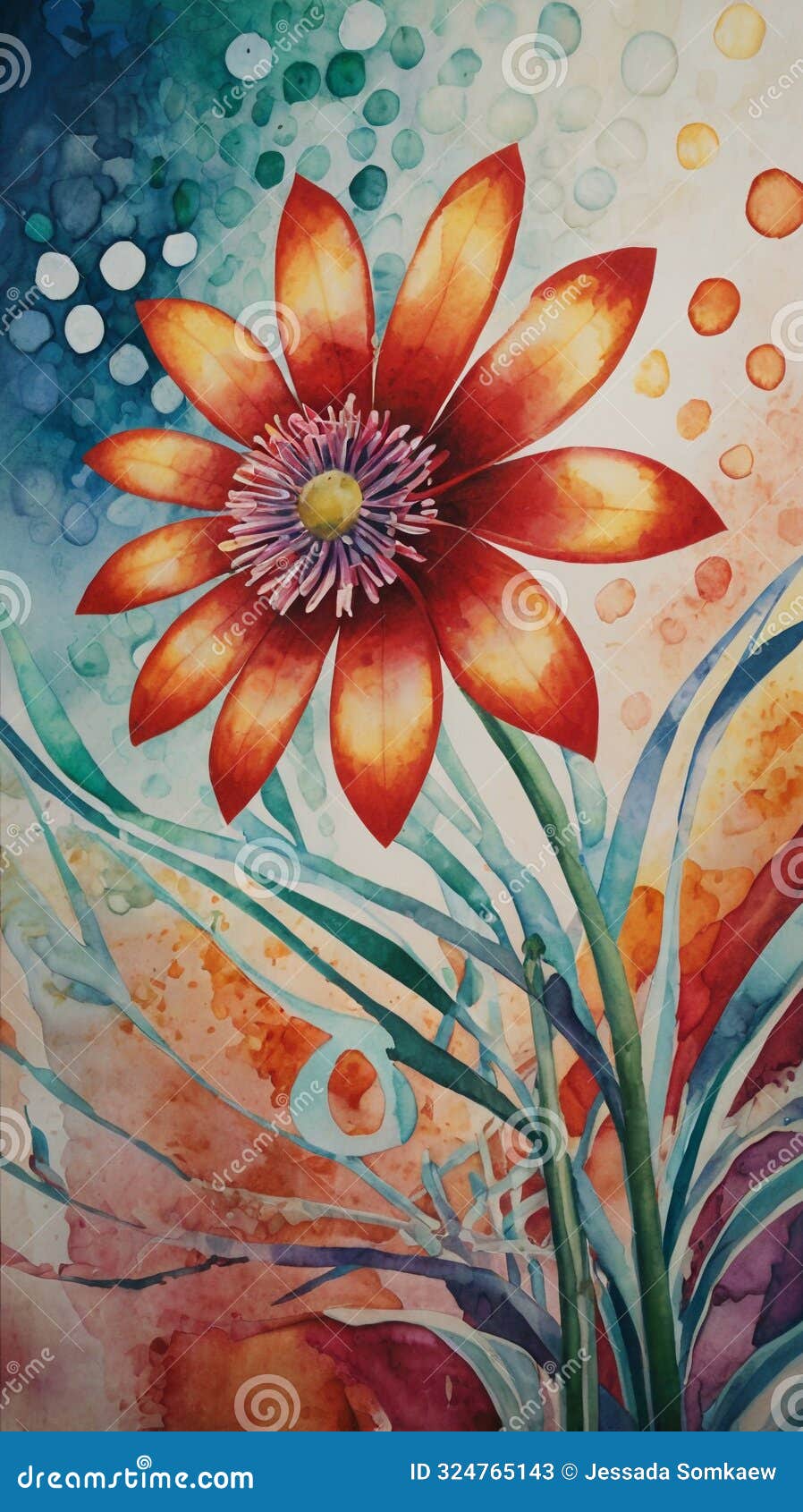 Watercolor Painting: Abstract Representation of Flower Using Repetitive ...
