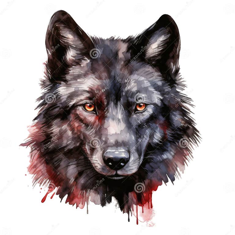 Watercolor Painting of a Black Wolf S Head with Orange Eyes Stock Photo ... Watercolor Painting of a Black Wolf S Head with Orange Eyes Stock Photo ...