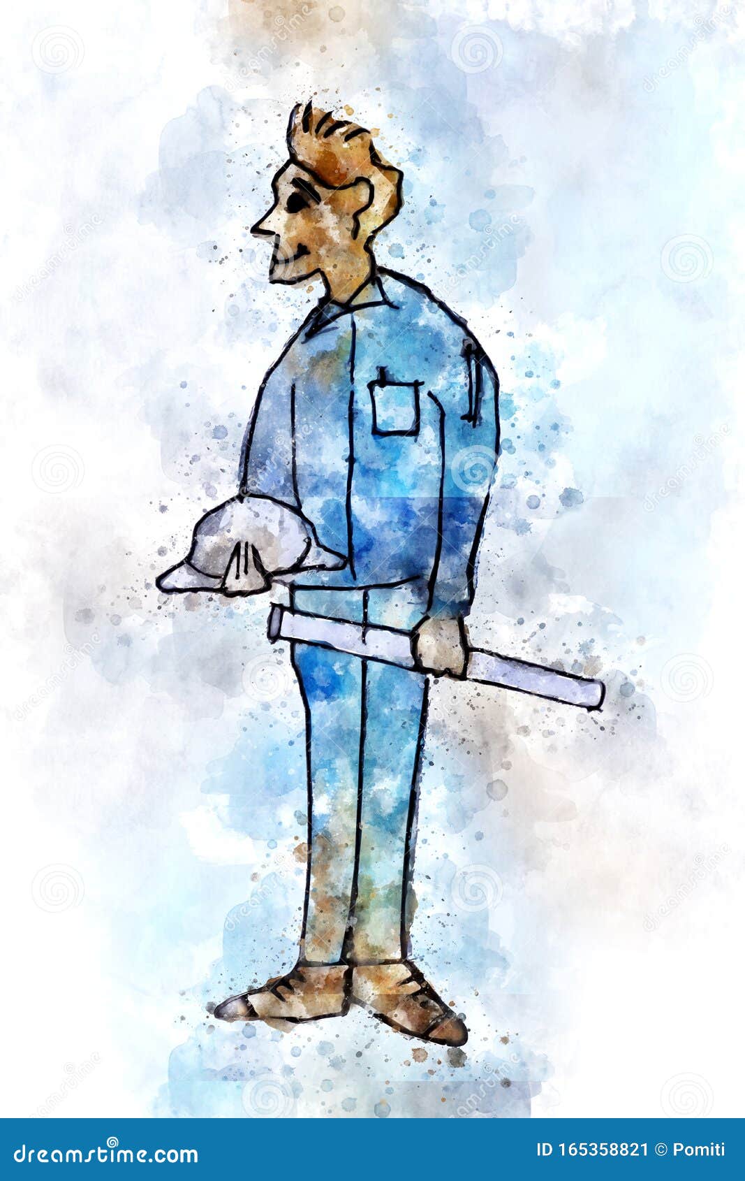 Watercolor Engineer Clipart, Hand Drawn Illustration. Engineer Working ...