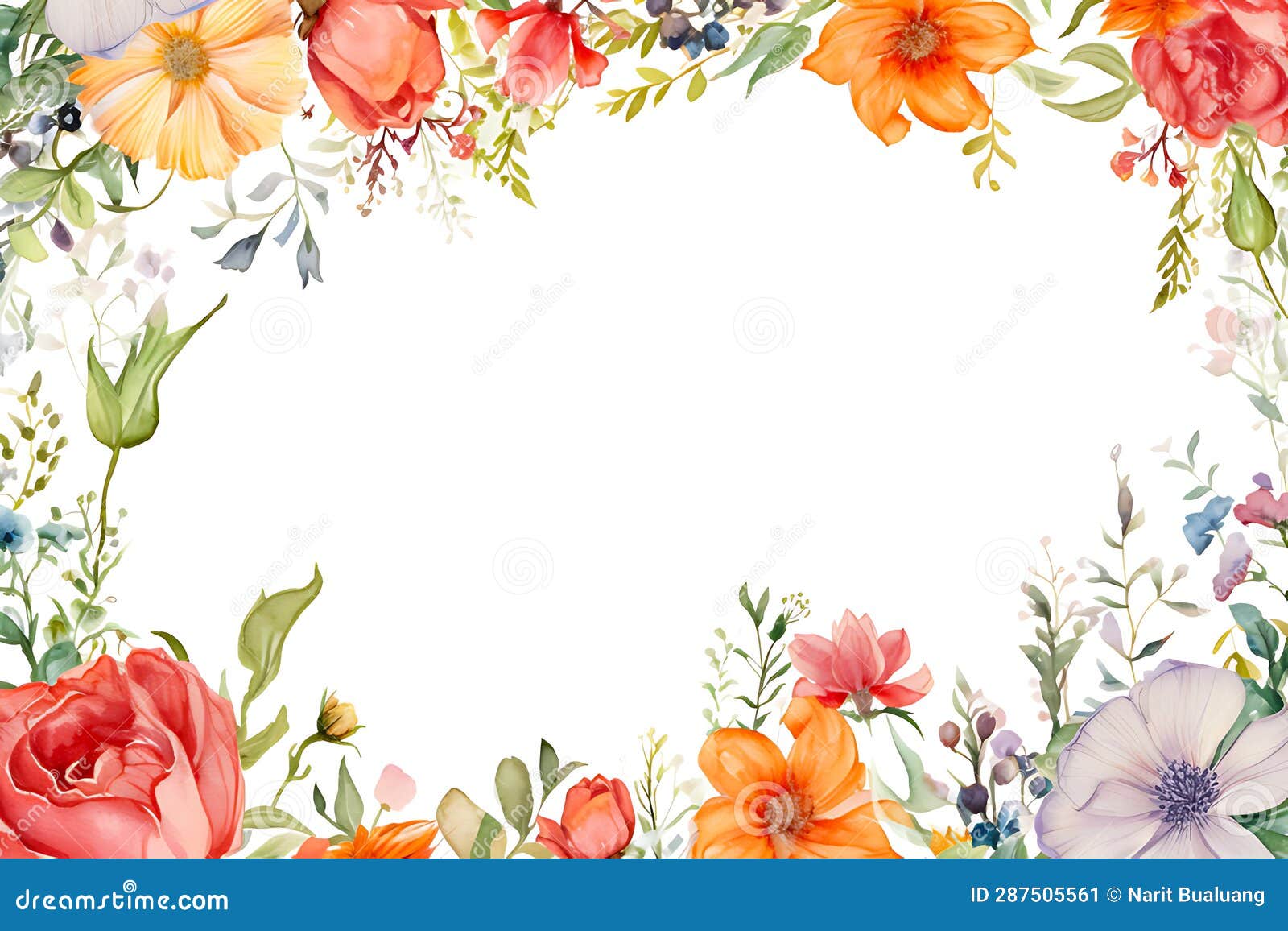 Watercolor Painting of Flower Frame Stock Illustration - Illustration ...