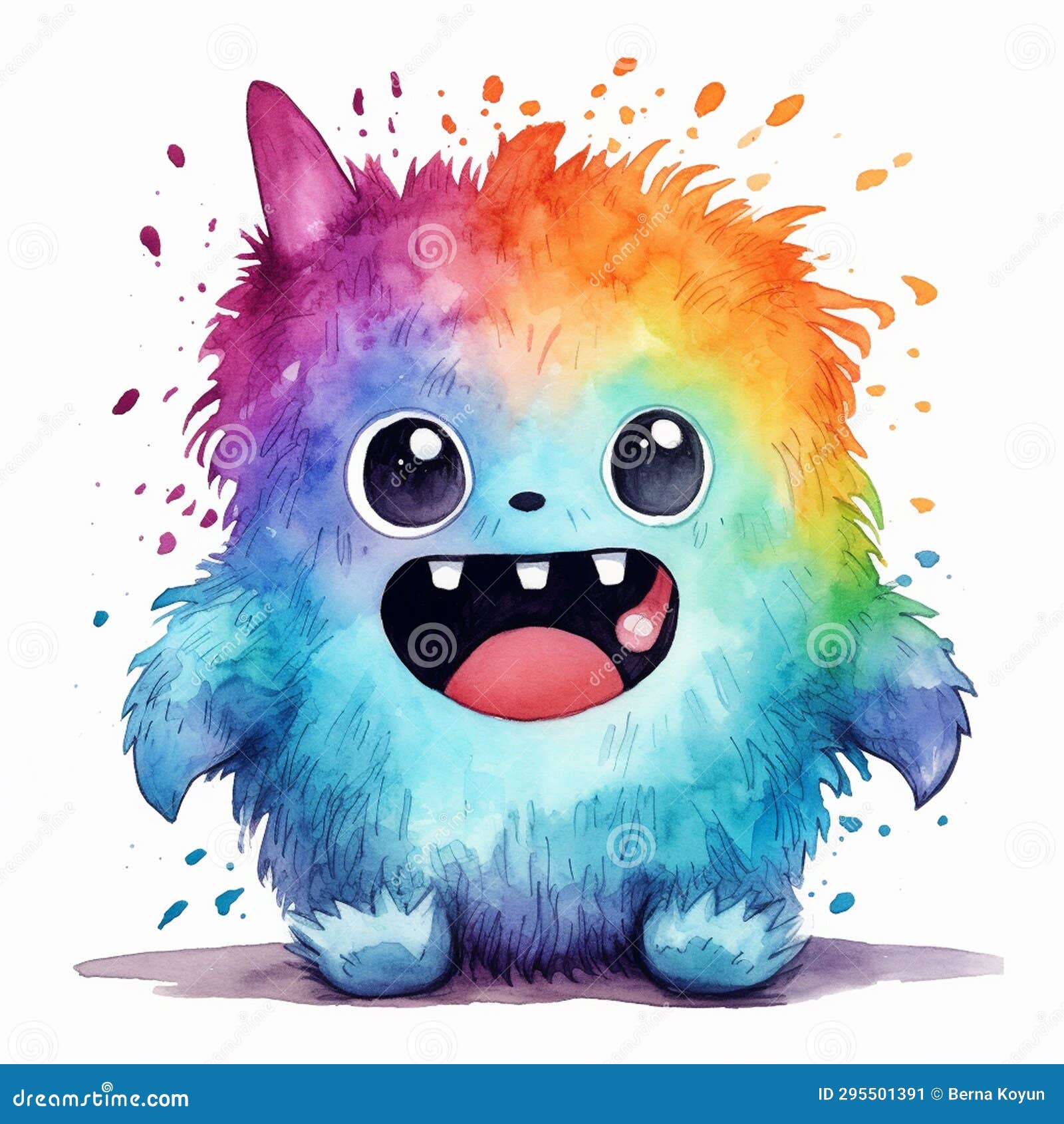 Watercolor Painting of a Friendly Monster Stock Illustration ...