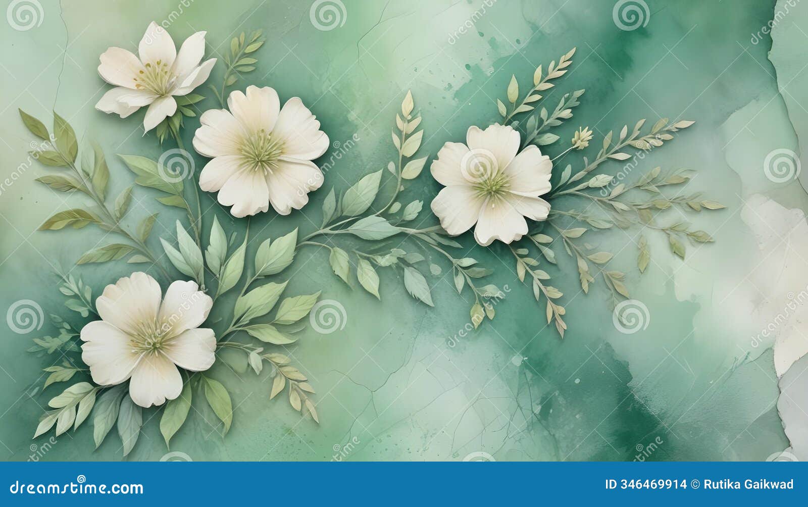 Watercolor Painting of Limestone Texture with Delicate Pastel Flower ...