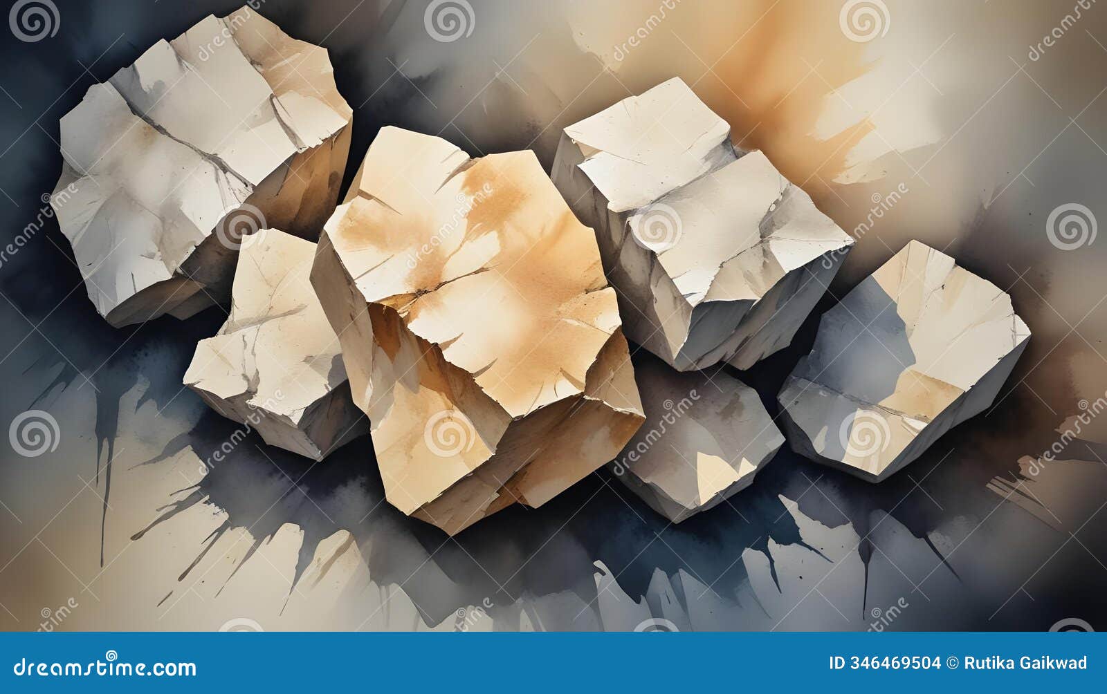 Watercolor Painting of Limestone Texture in Shadowy Setting with ...