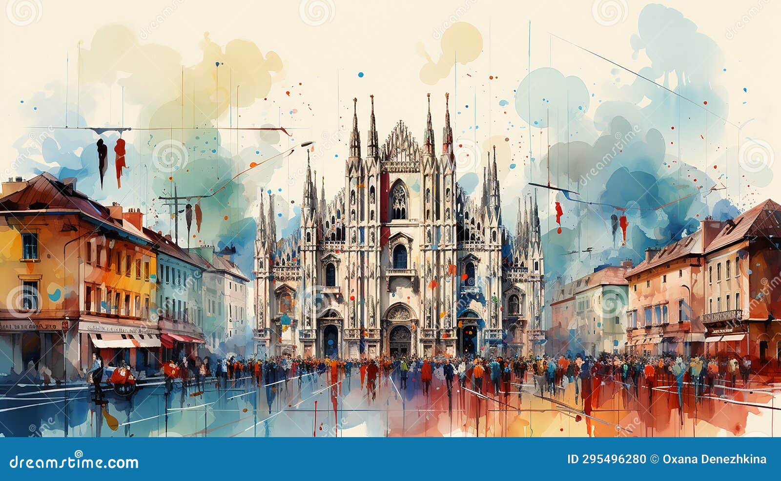 Watercolor Painting of Milan Stock Illustration - Illustration of paint ...
