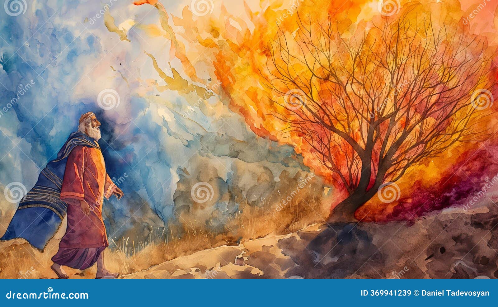 Watercolor Moses With Ten Commandments Stone Tablets Illustration ...