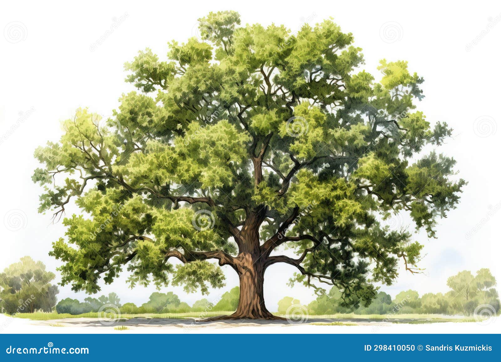 Watercolor Painting of Oak Tree. Generative AI Stock Illustration ...