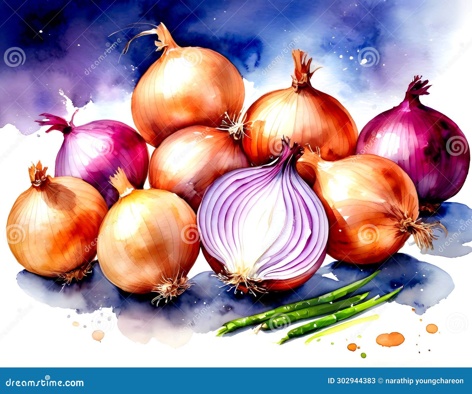 Watercolor Painting of Onions Stock Illustration - Illustration of ...