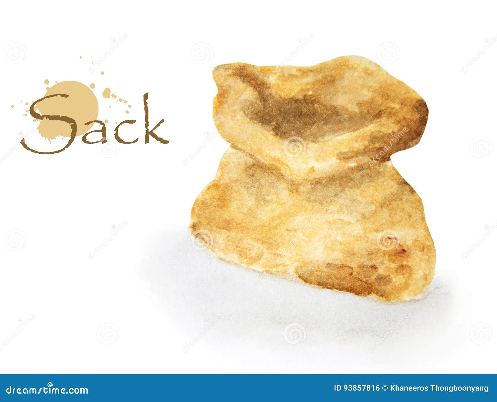 Watercolor Painting of Open Small Sack on White Background Stock ...