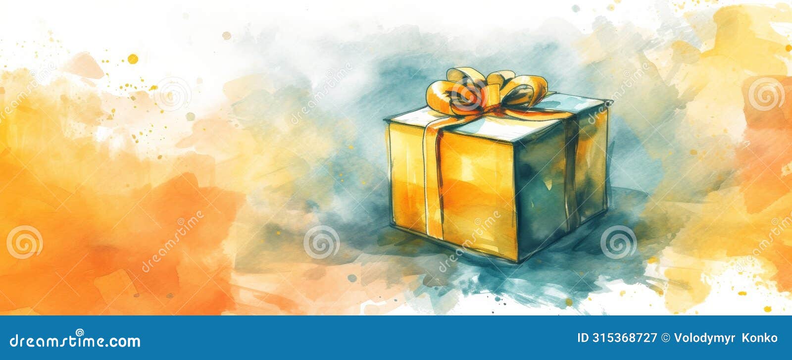 Watercolor Painting of a Present Box with a Bow Stock Image - Image of ...
