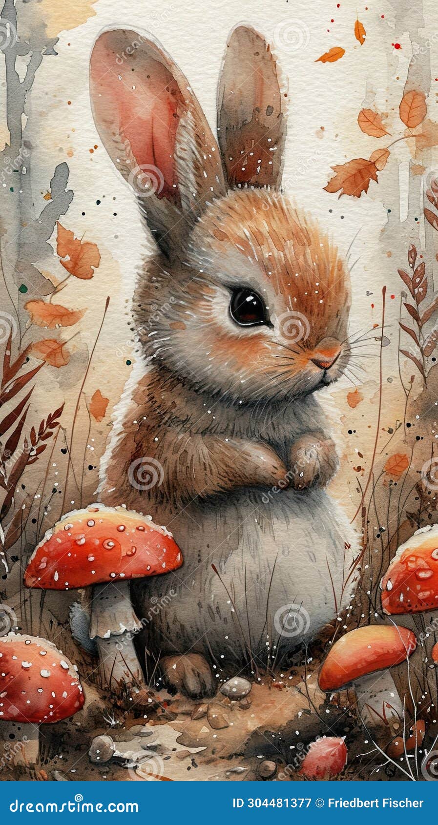 A Watercolor Painting of a Rabbit in the Woods Stock Image - Image of ...