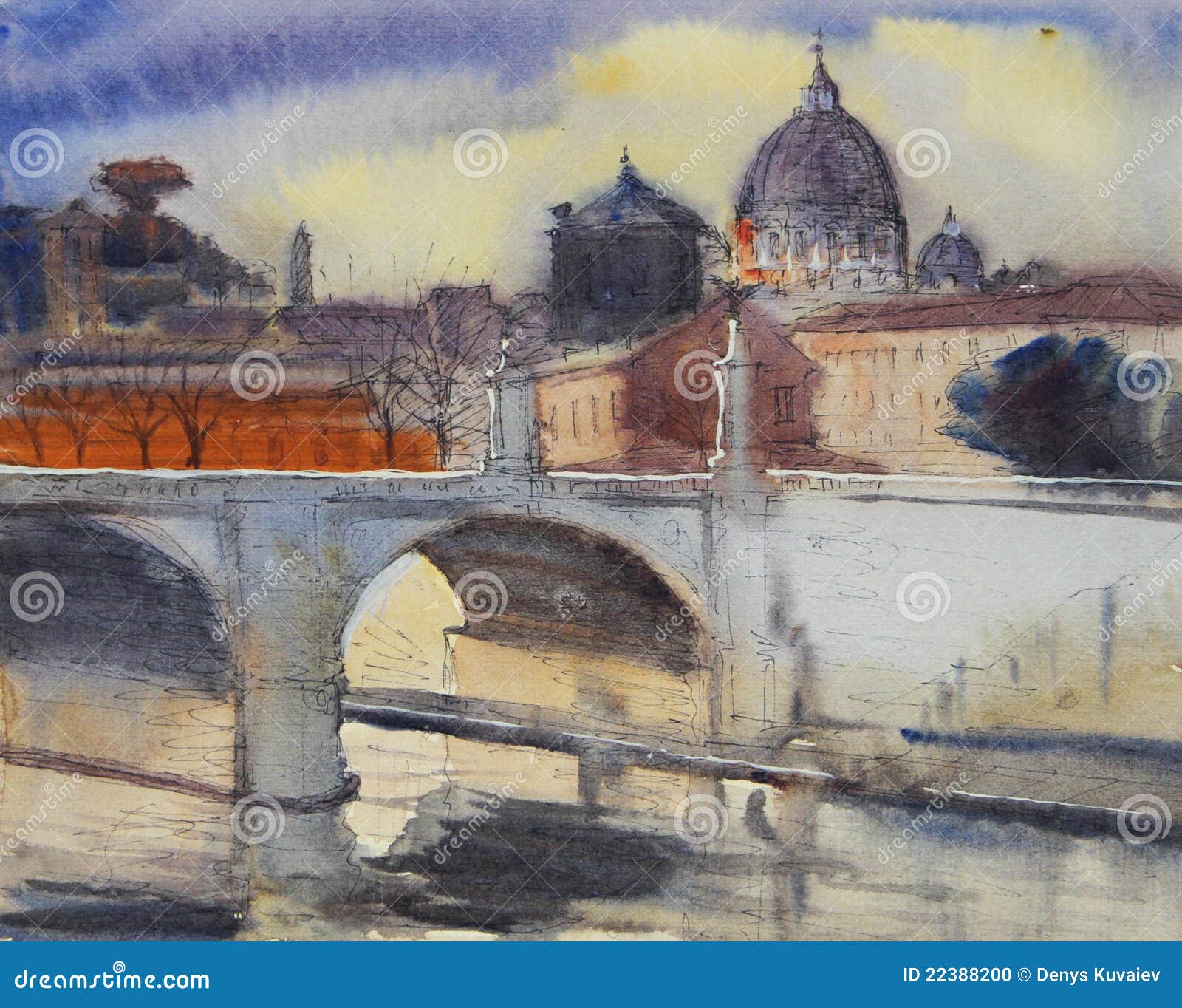 Basilica Sant Pietro Panoramic Painting, Rome Royalty-Free Stock ...
