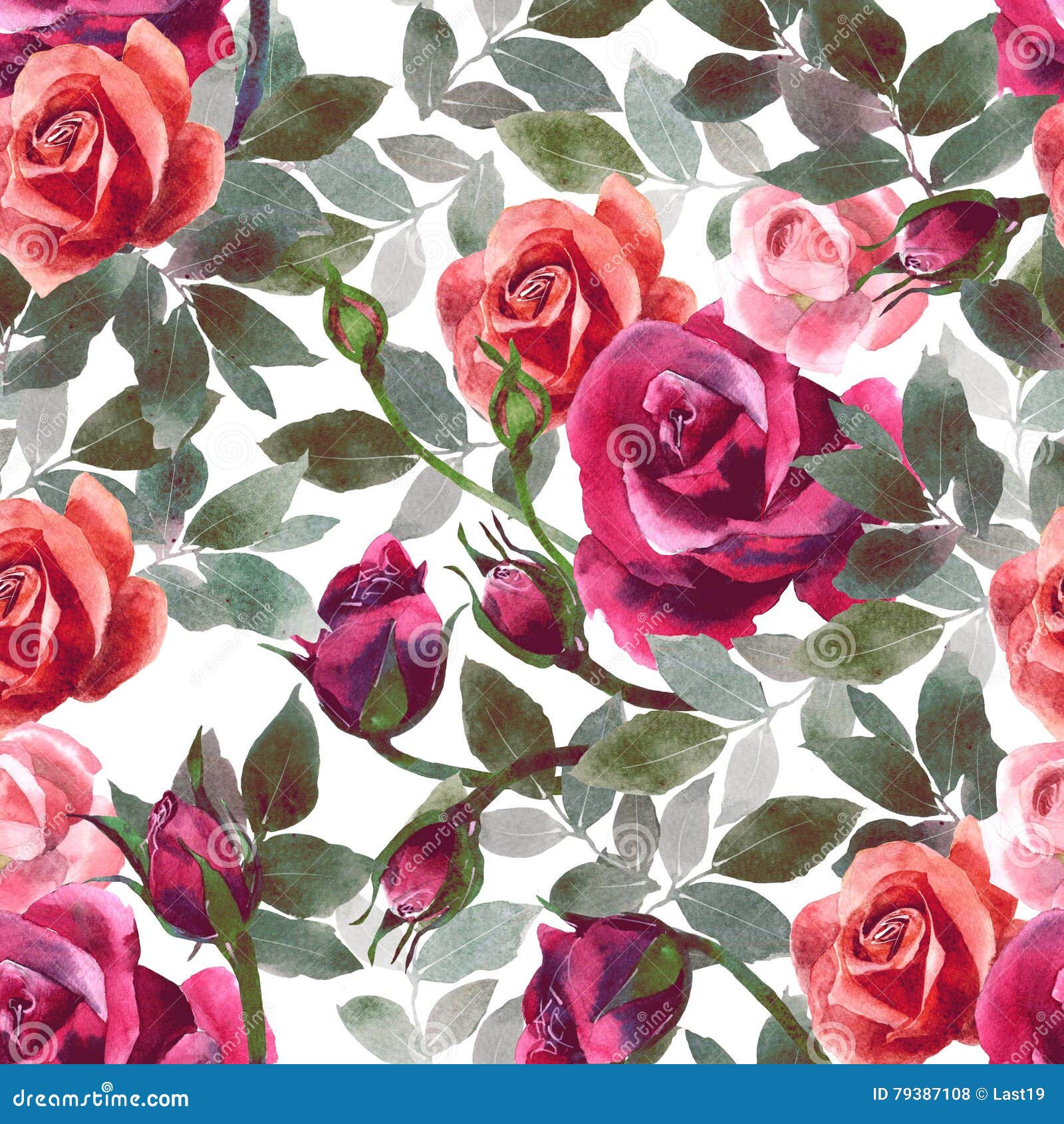 Watercolor Painting Rose Flower Pattern Seamless Design Pattern Stock ...