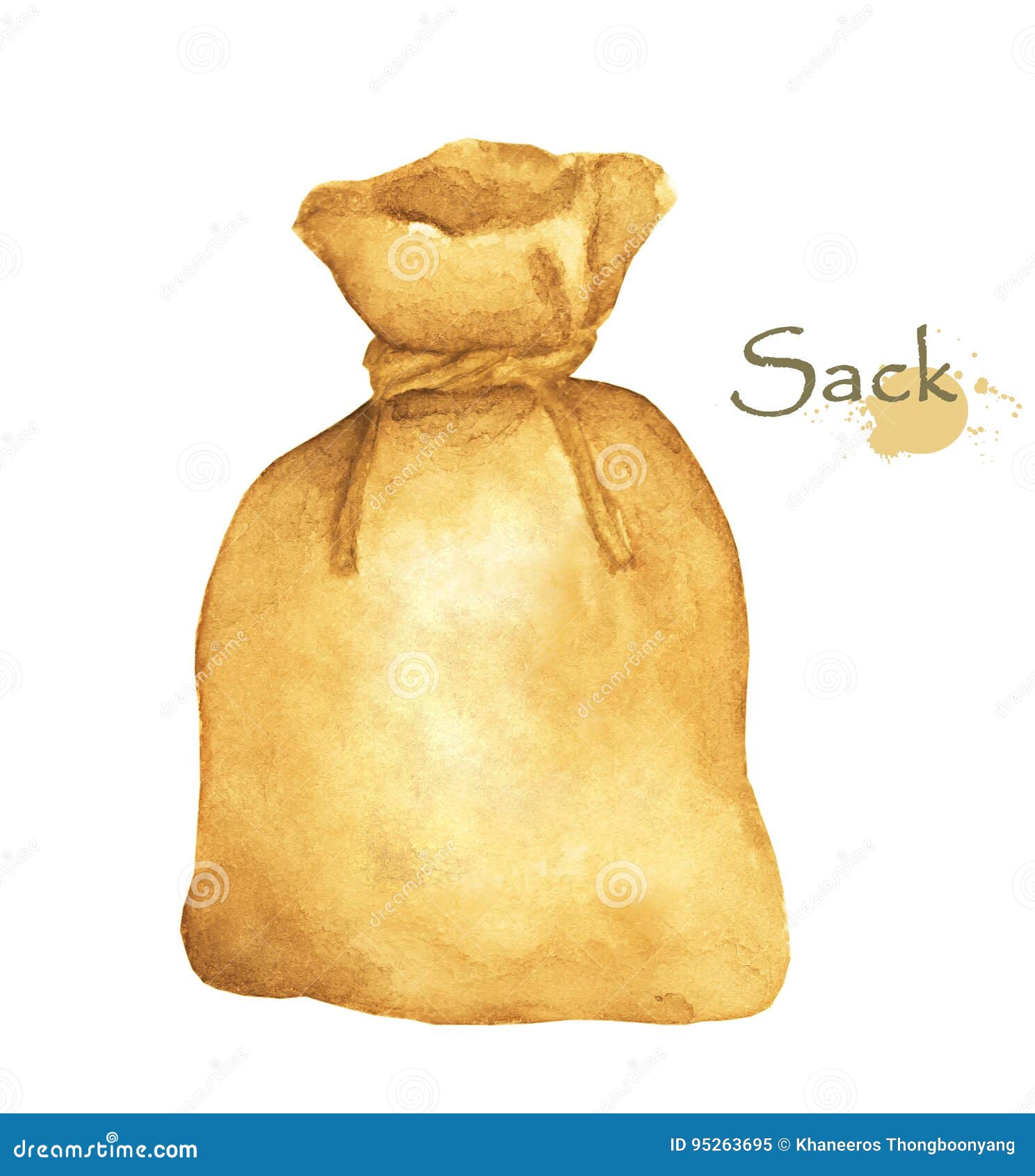Watercolor Painting of Sack with Brown Drawstring , on White Background ...