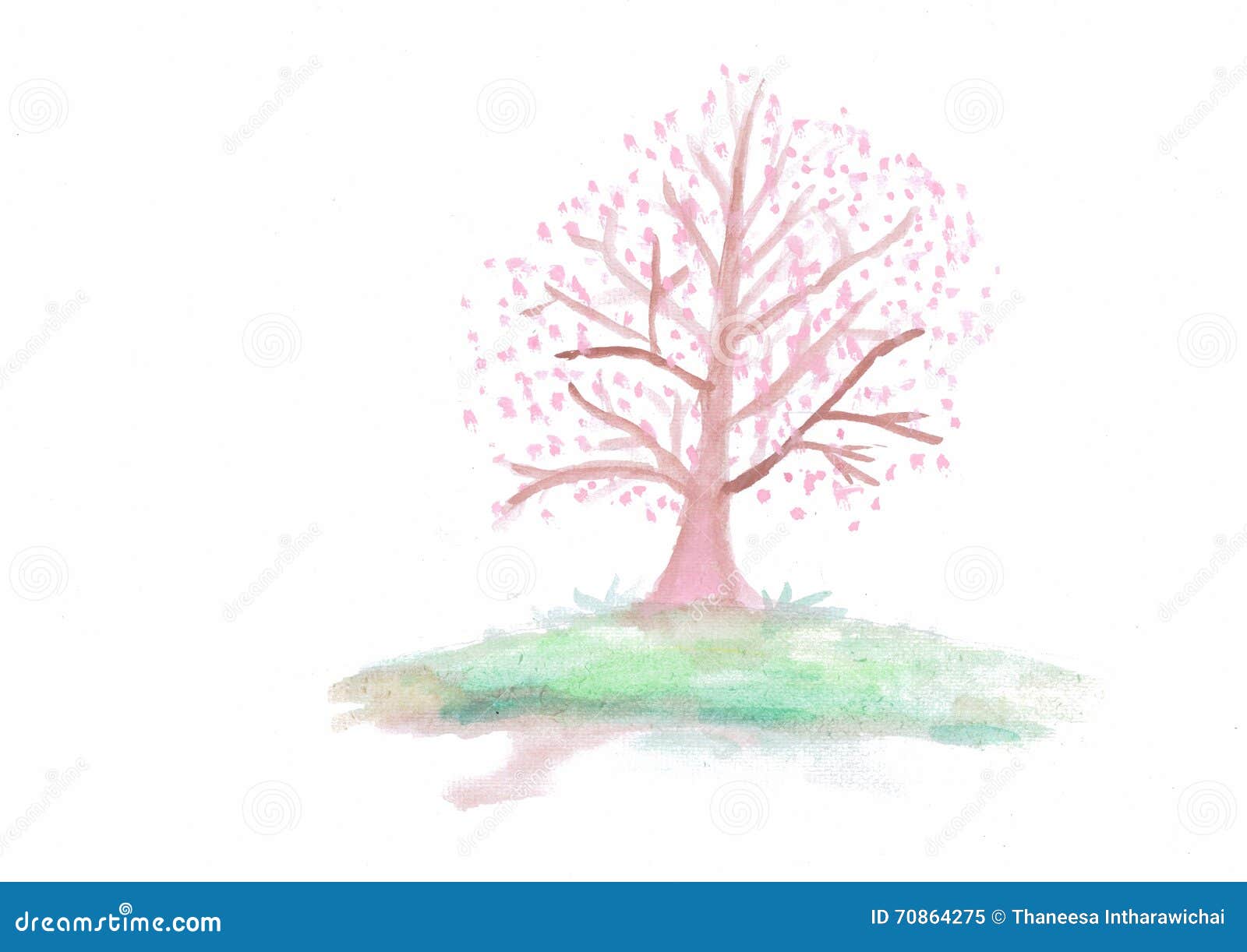 Watercolor Painting of Sakura Tree Stock Illustration - Illustration of ...
