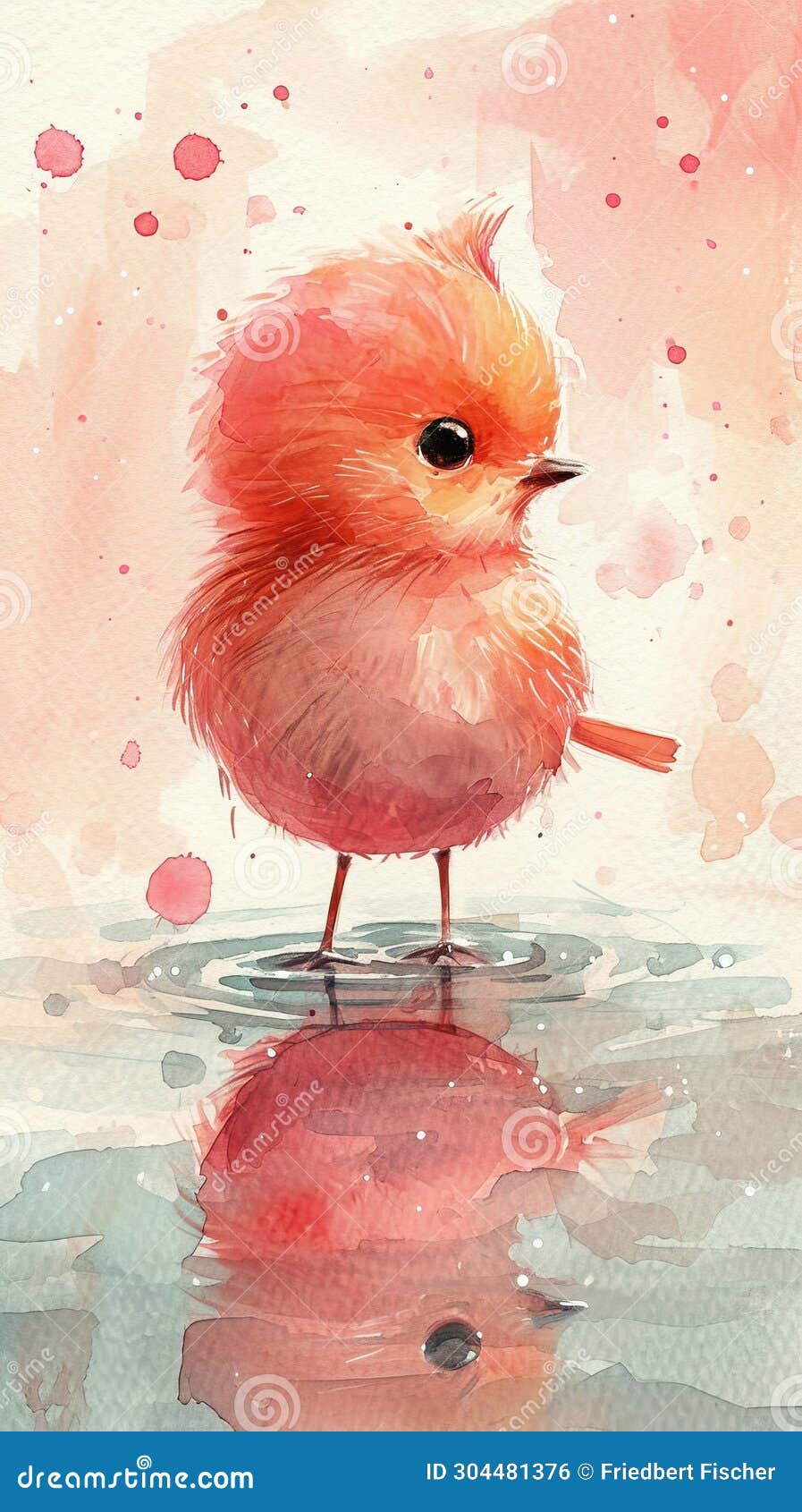 A Watercolor Painting of a Small Orange Bird Stock Illustration ...