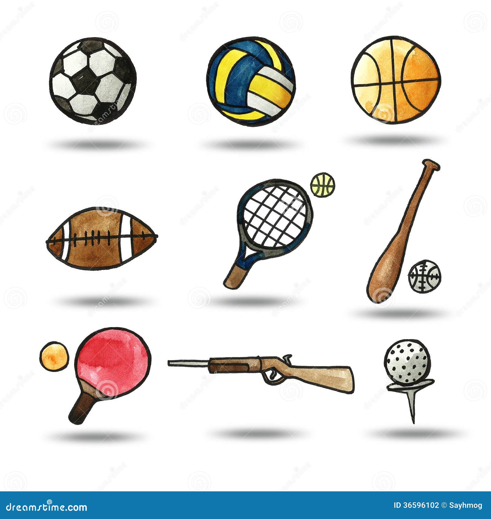 Watercolor Painting Sport Object Stock Illustration - Illustration of ...