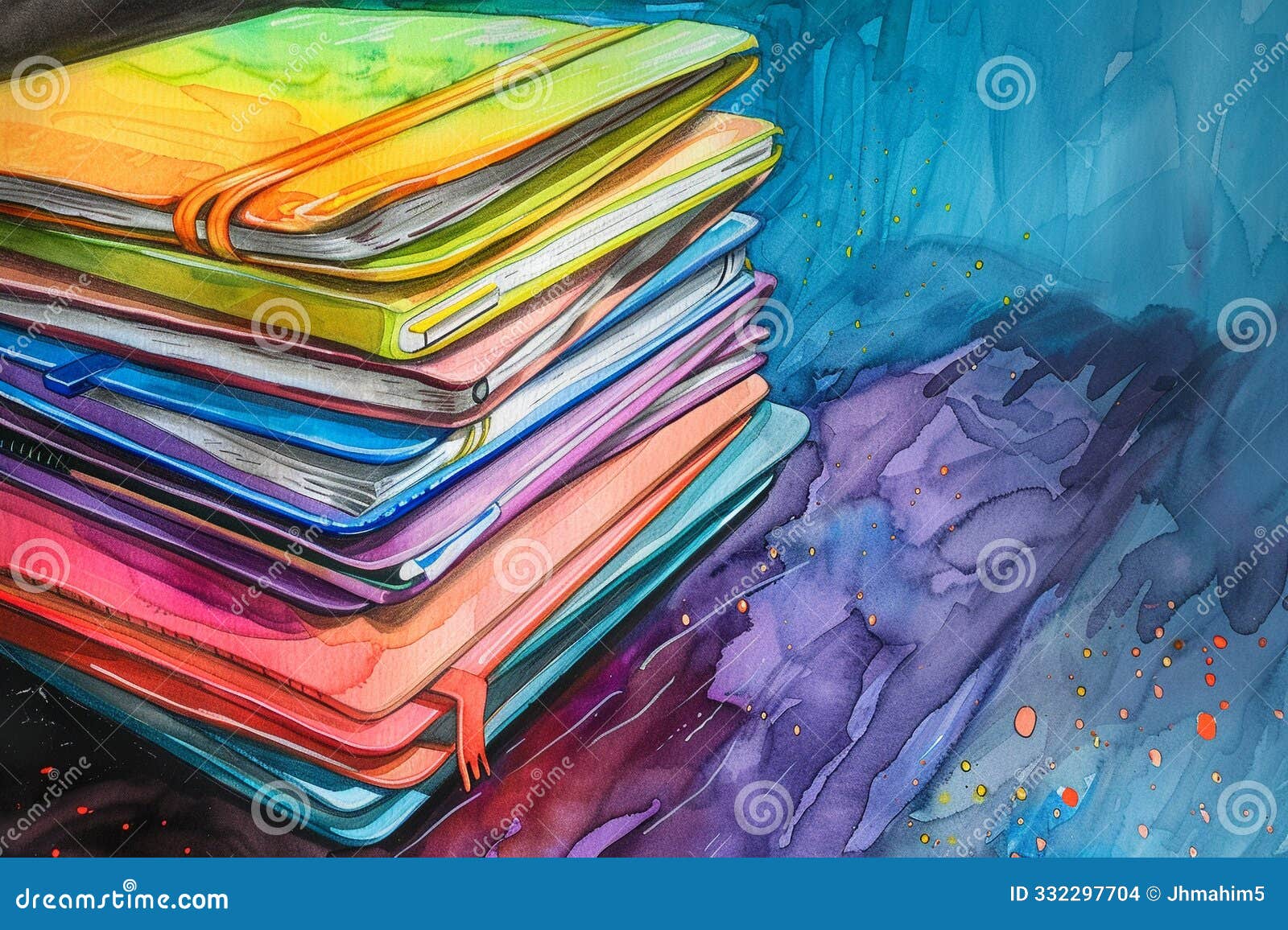 Stack Colorful Books Surrounded Green Leaves Small Geometric Shapes ...