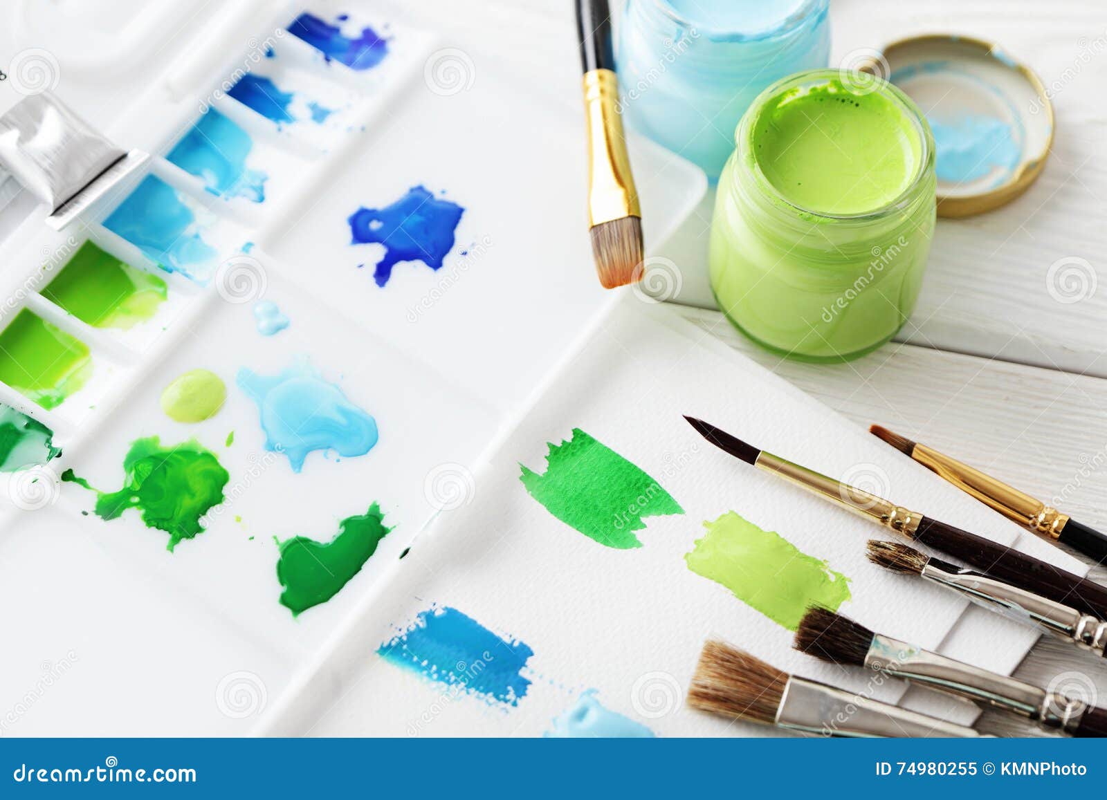 Watercolor painting tools stock image. Image of paintbrush - 74980255