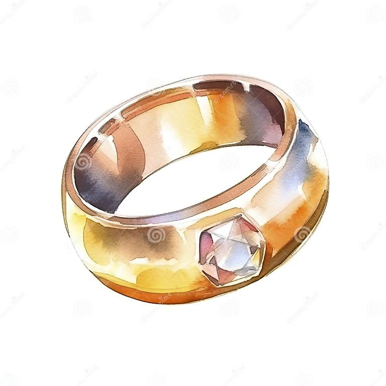Watercolor Painting of a Wedding Ring Stock Illustration - Illustration ...