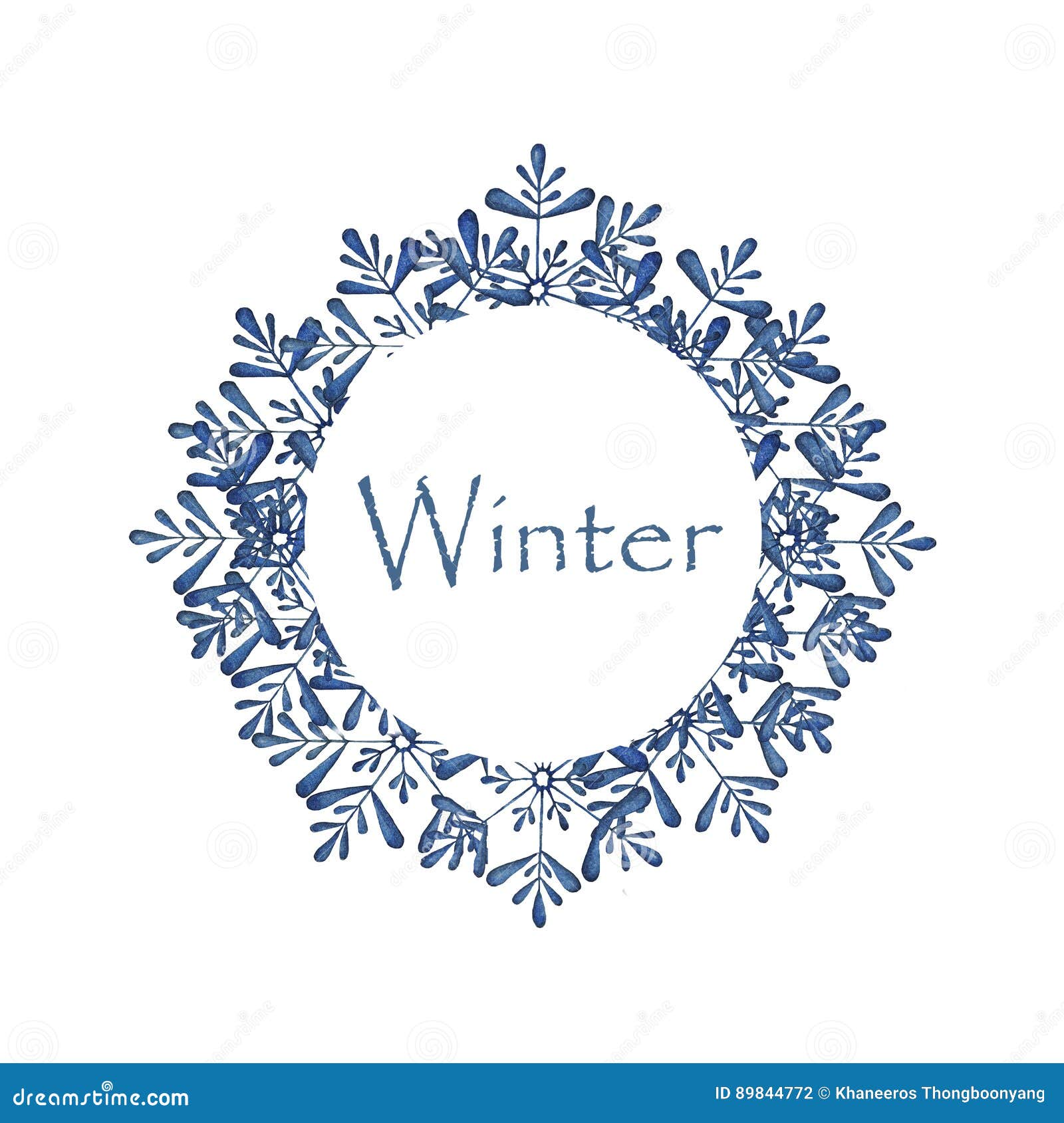 Watercolor Painting of Winter Circle Frame with Snowflake Drawing Stock ...
