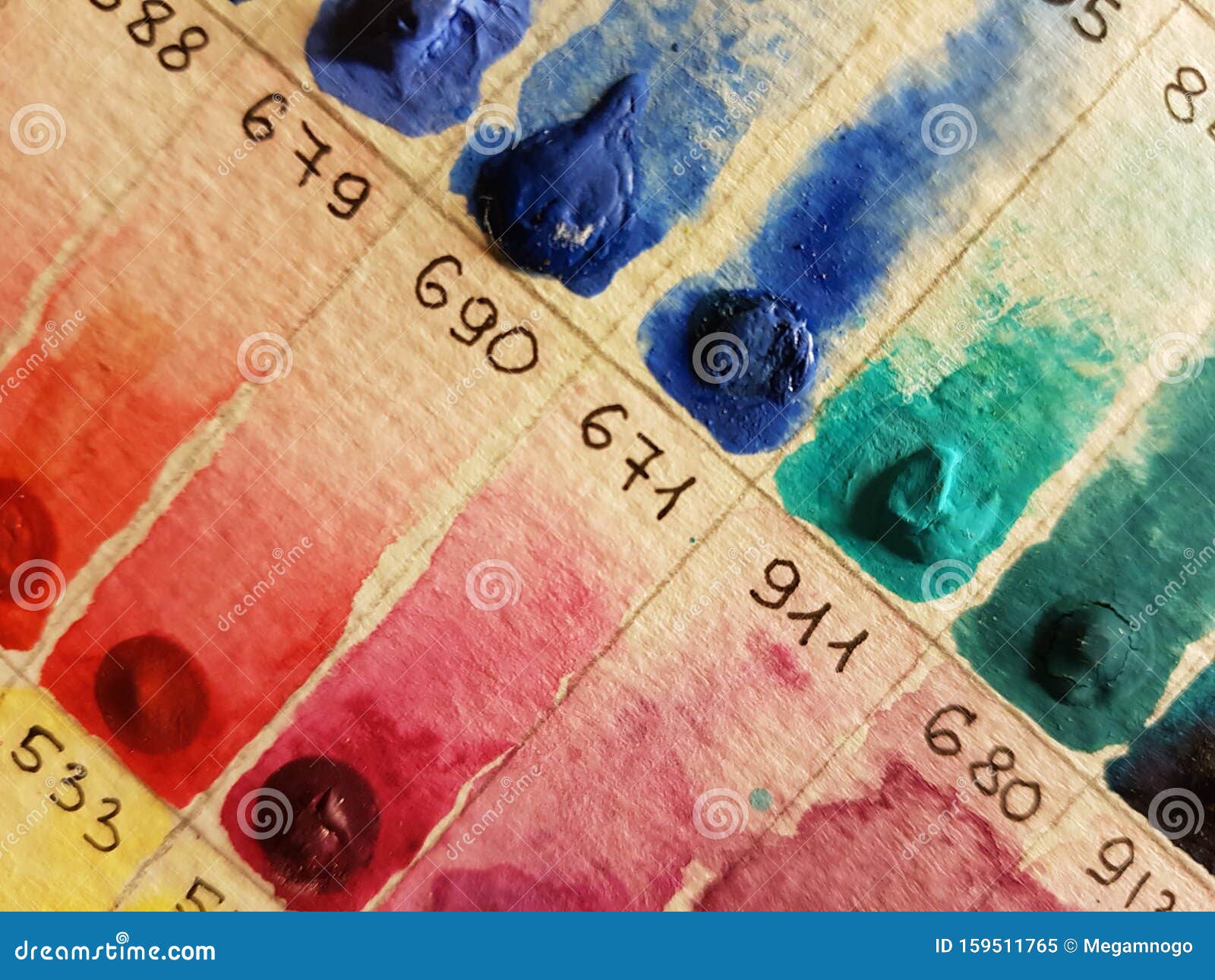 Watercolor Palette with a Samples and Numbers of Paint on Paper Stock ...