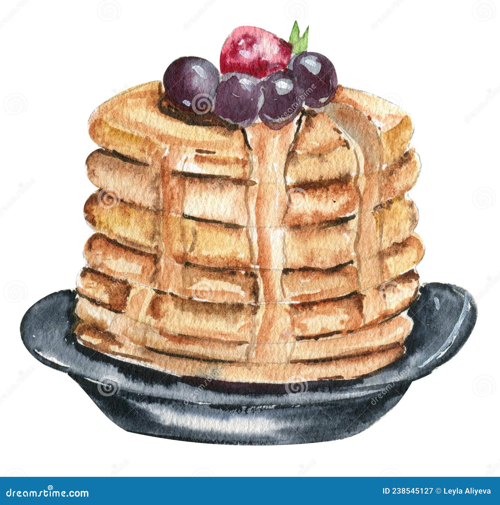 Watercolor Pancakes with Berry Stock Illustration - Illustration of ...