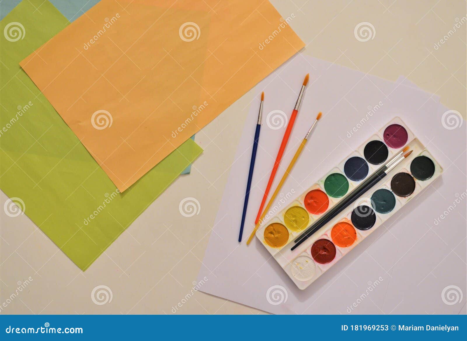 Watercolor, Paper on the Table Stock Image - Image of stationery ...