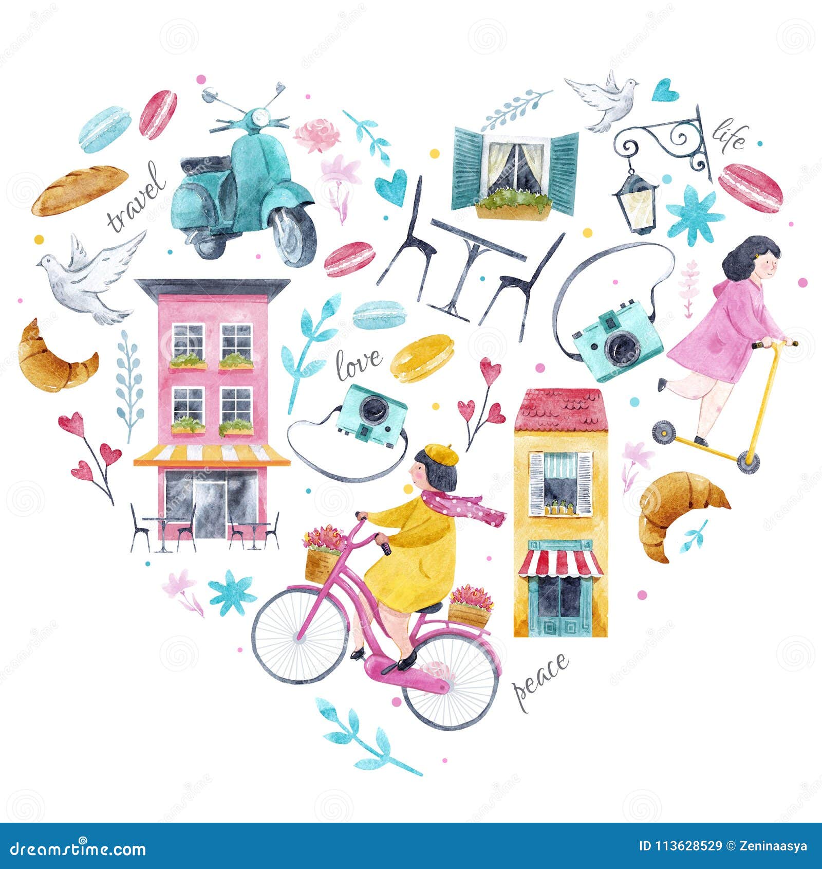 Watercolor Paris heart stock illustration. Illustration of building ...