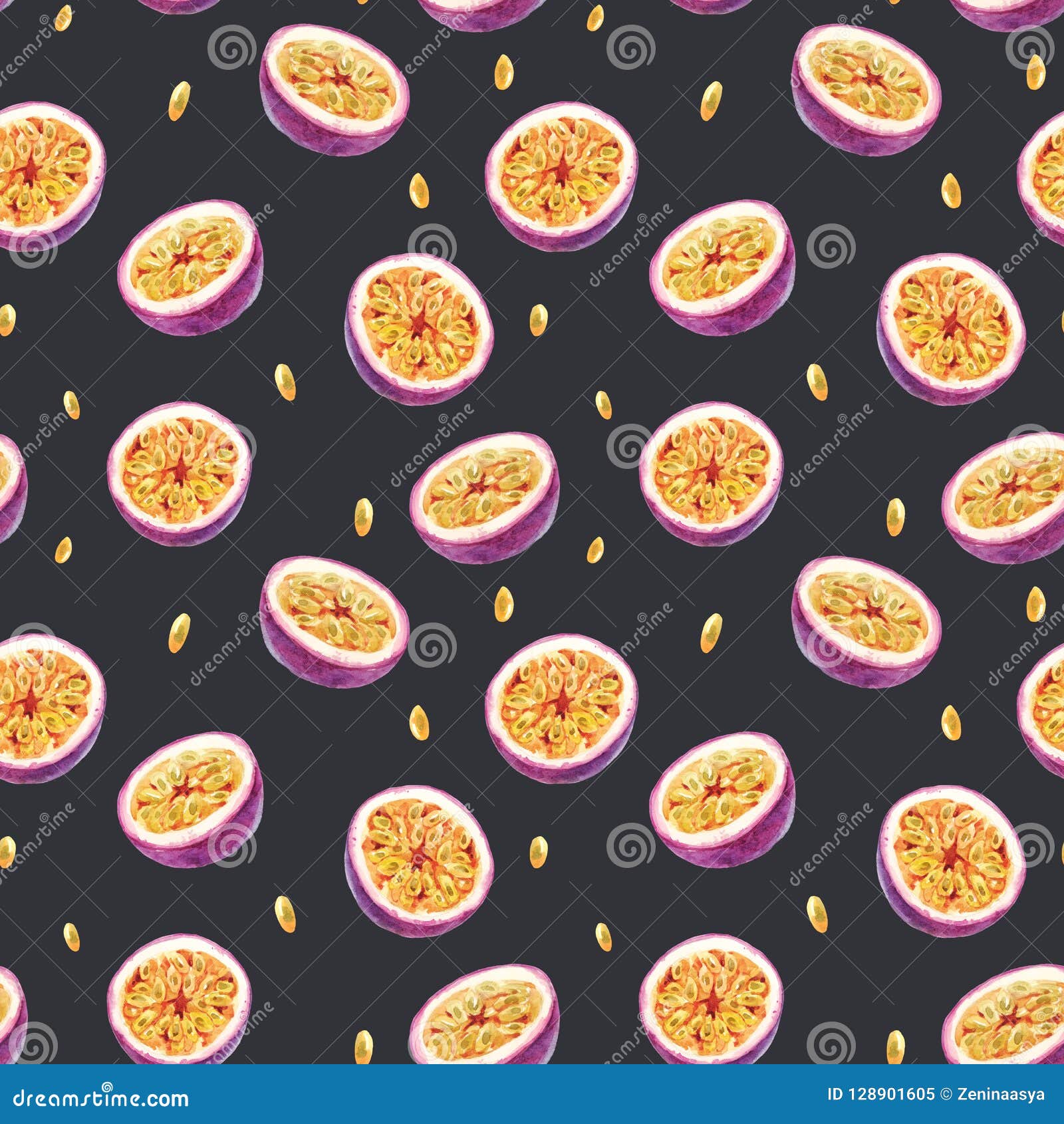 Watercolor Passion Fruit Pattern Stock Illustration - Illustration of ...
