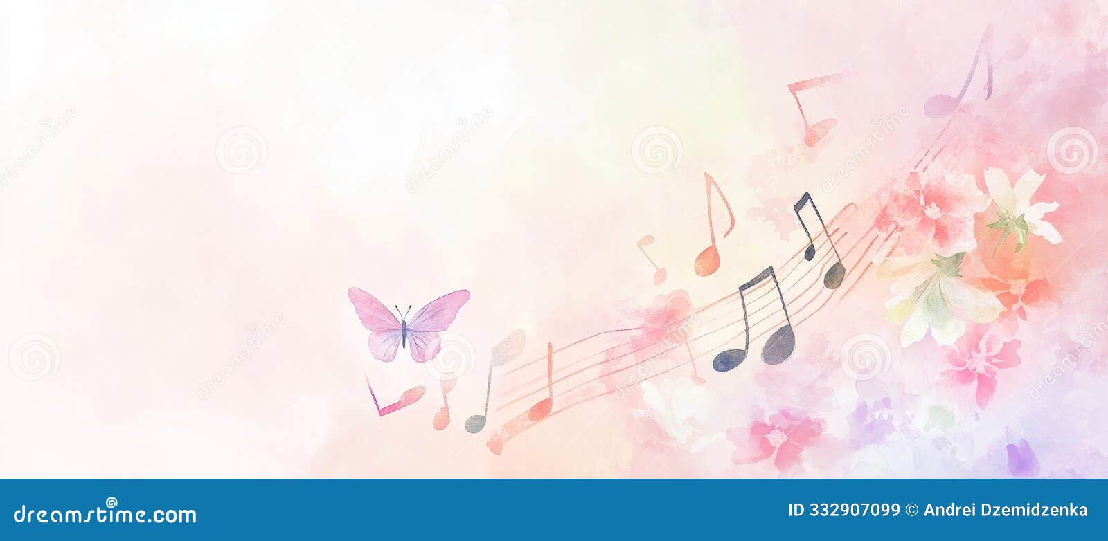 Watercolor Pastel Cherry Blossom Background Music Notes Stock ...