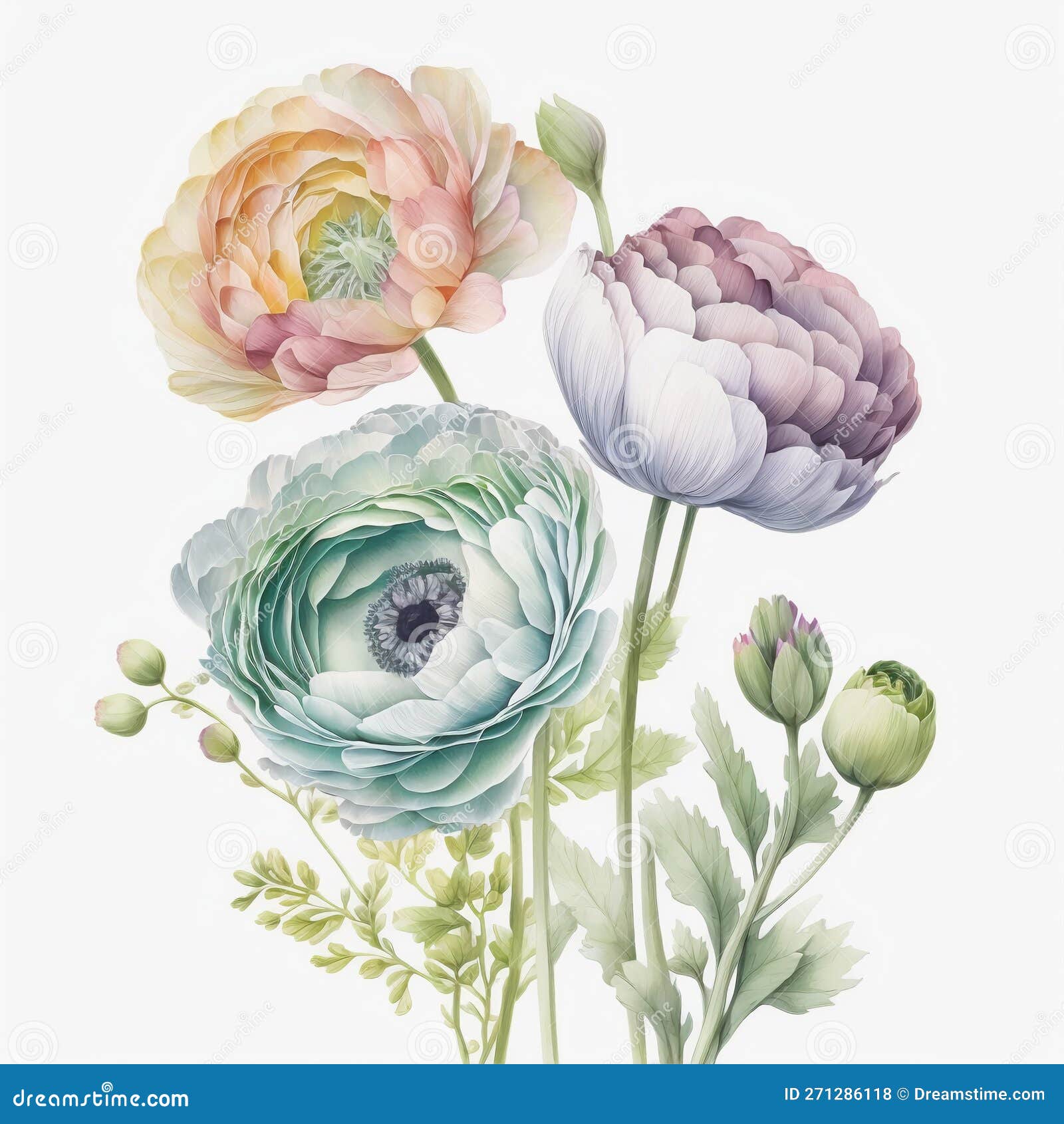 Watercolor Pastel Ranunculus Flower, Created with Generative AI Stock ...