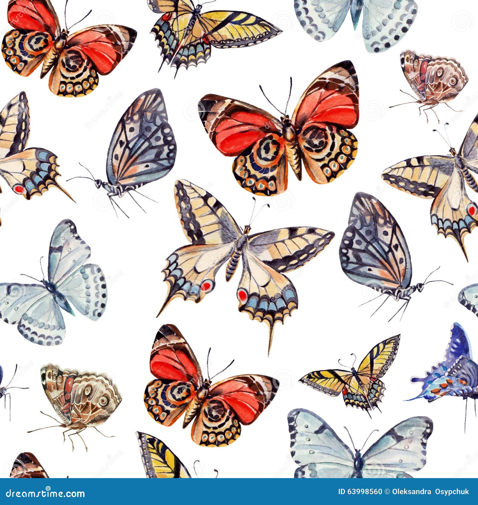 Watercolor Pattern with Beautiful Butterflies Stock Illustration ...