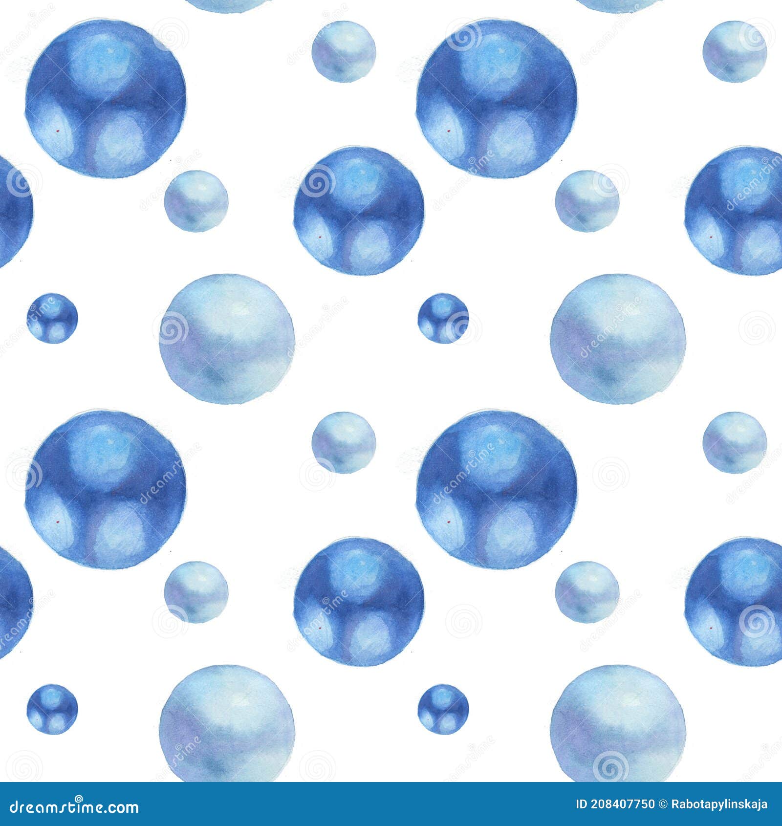 Watercolor Pattern Blue Balls on a White Background. Seamless Stock ...