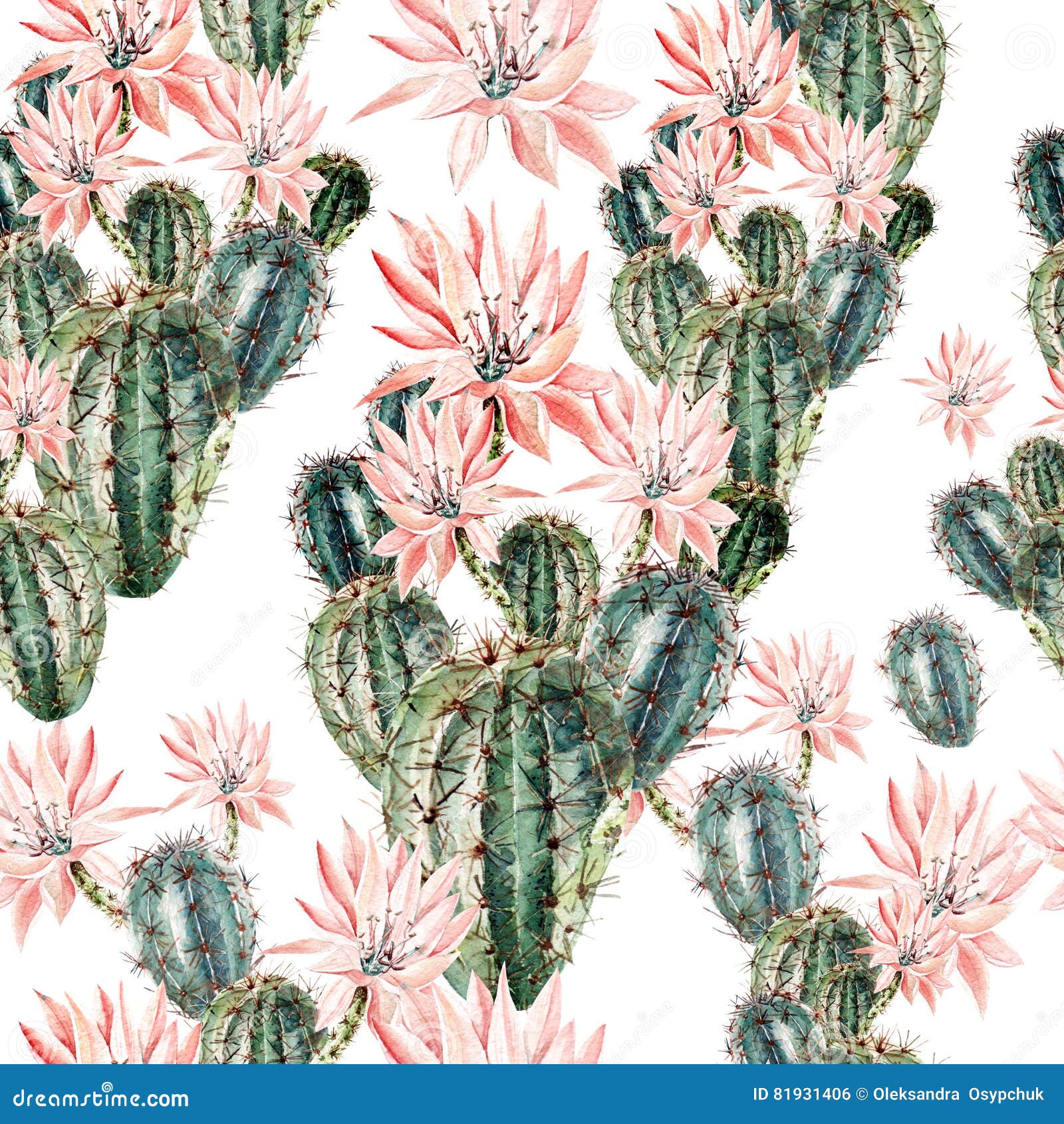 Watercolor Pattern with Cactus . Stock Illustration - Illustration of ...