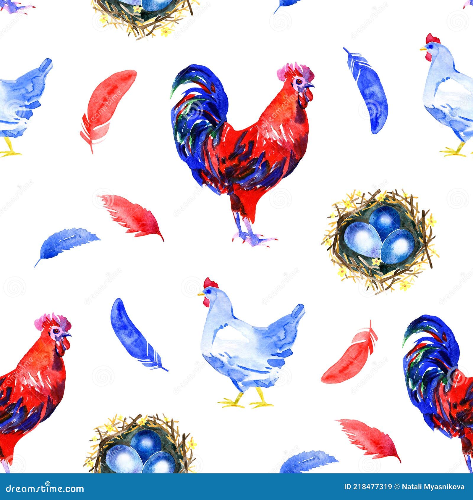 Watercolor Pattern Chickens and a Rooster, Rustic Retro Wallpaper ...