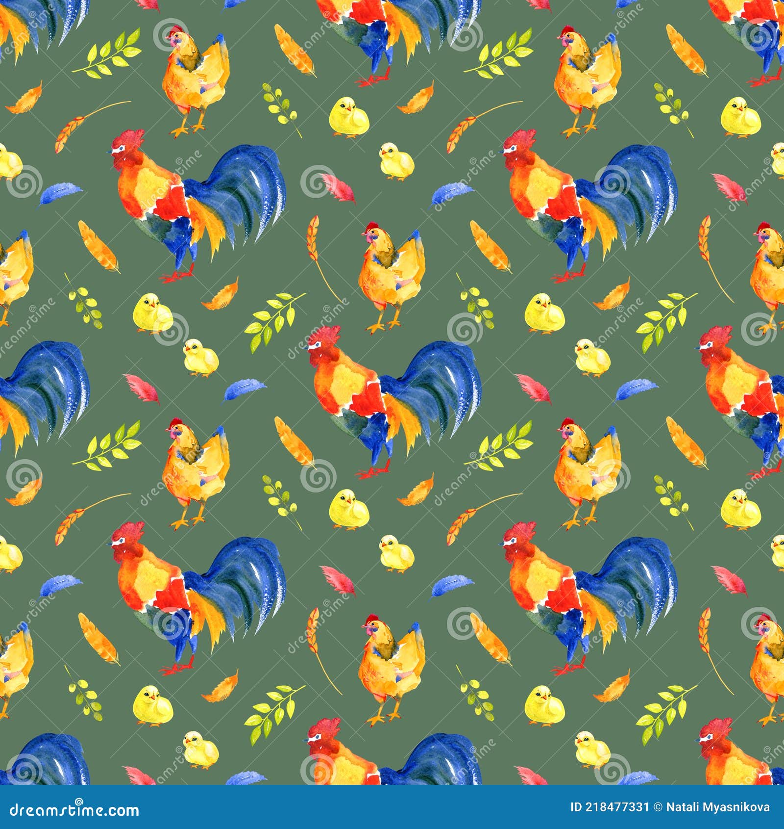 Watercolor Pattern Chickens and a Rooster, Rustic Retro Wallpaper ...