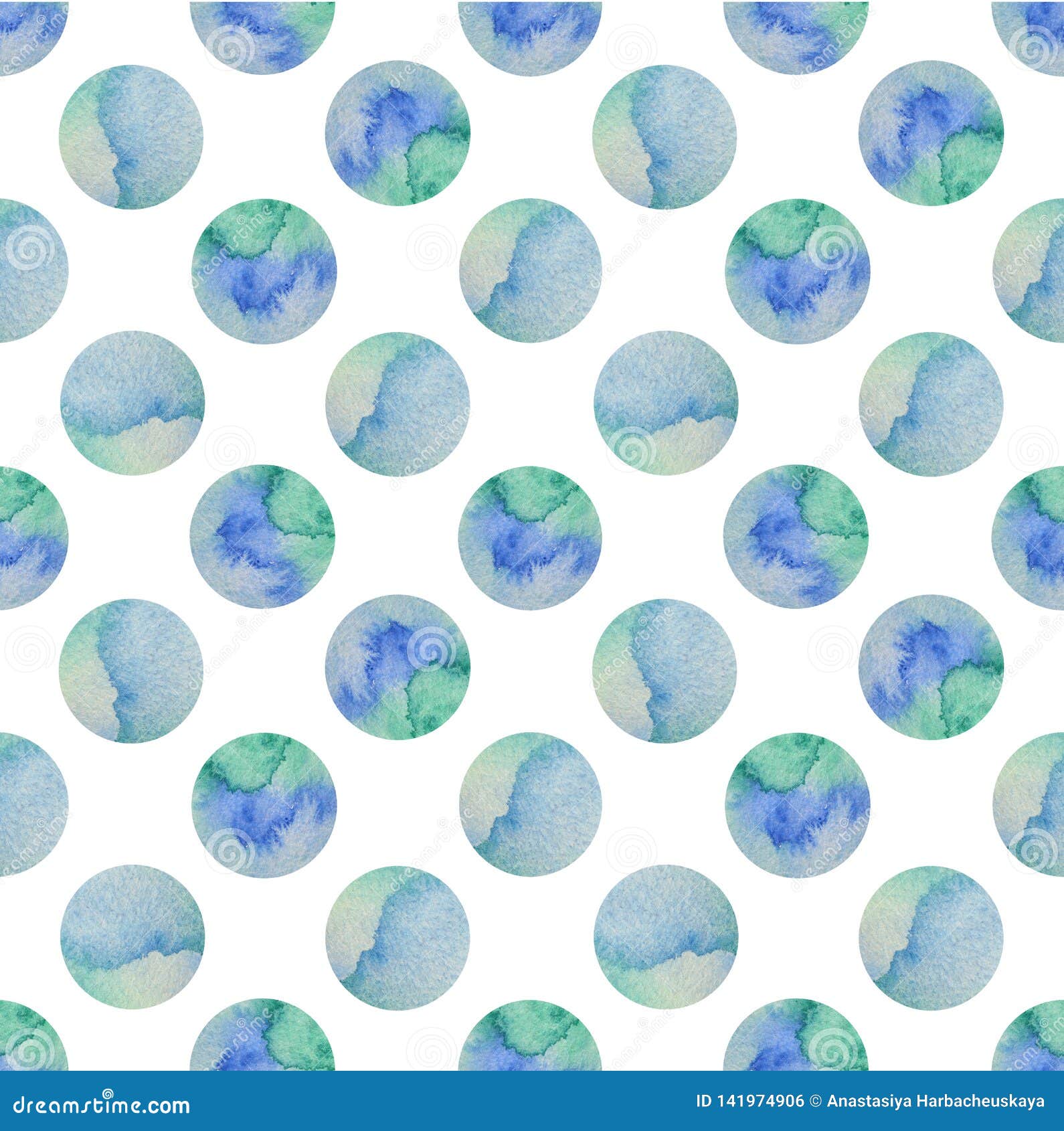 Watercolor Pattern Circles in Pastel Colors. Watercolor Blue Spots on ...