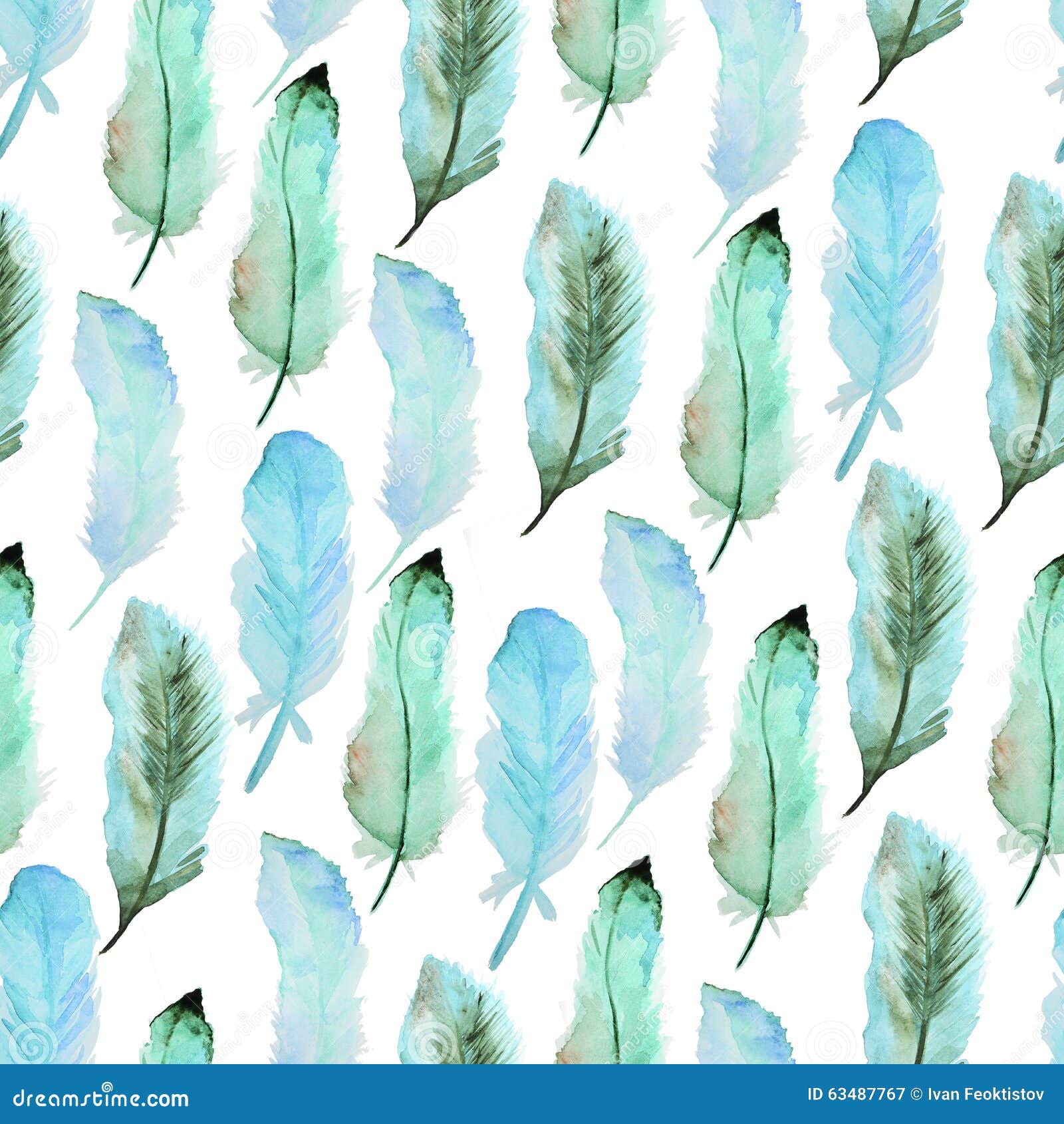 Watercolor Pattern with Feathers Stock Illustration - Illustration of ...