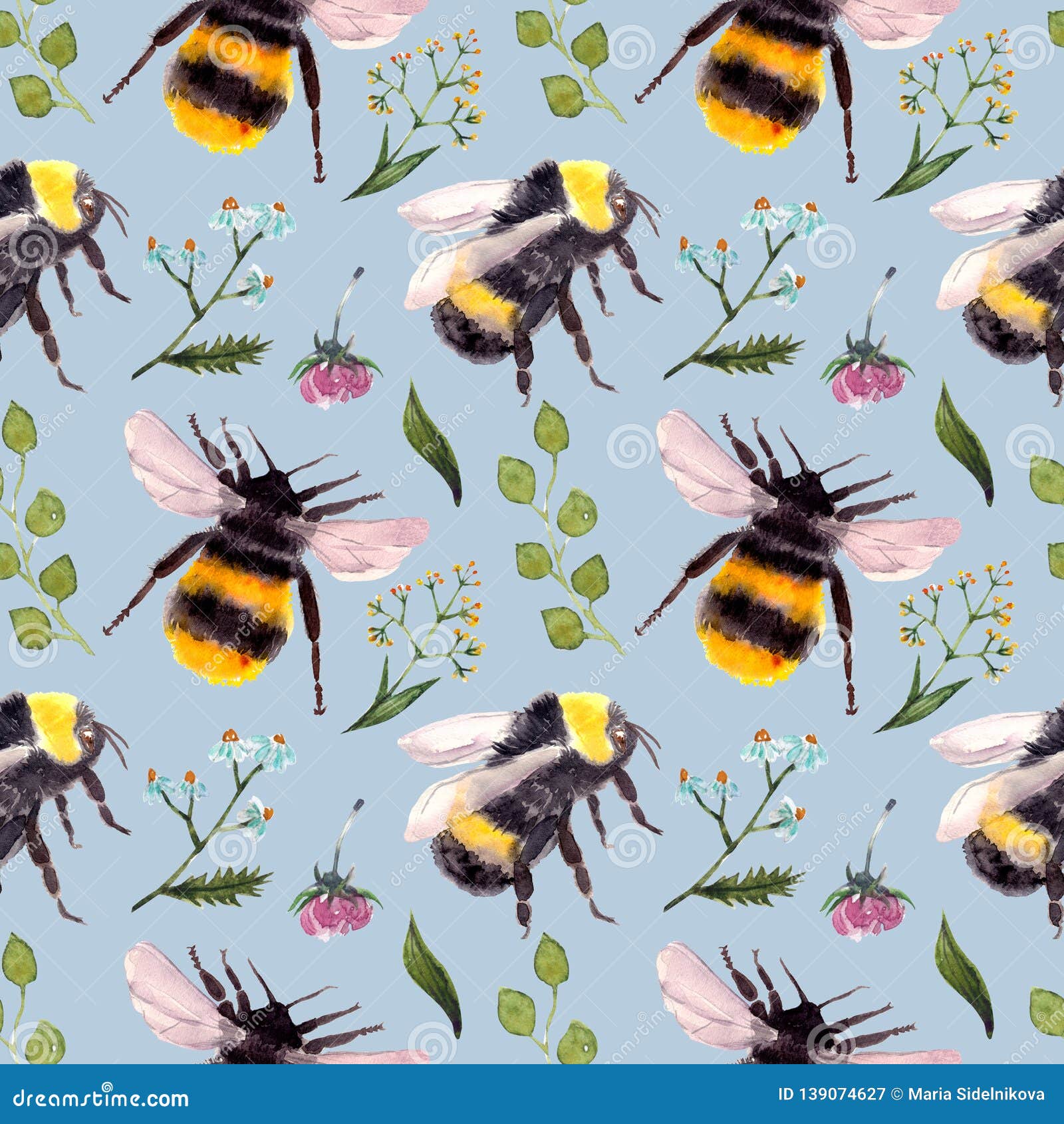 Seamless Pattern with Bumblebee Stock Illustration - Illustration of ...