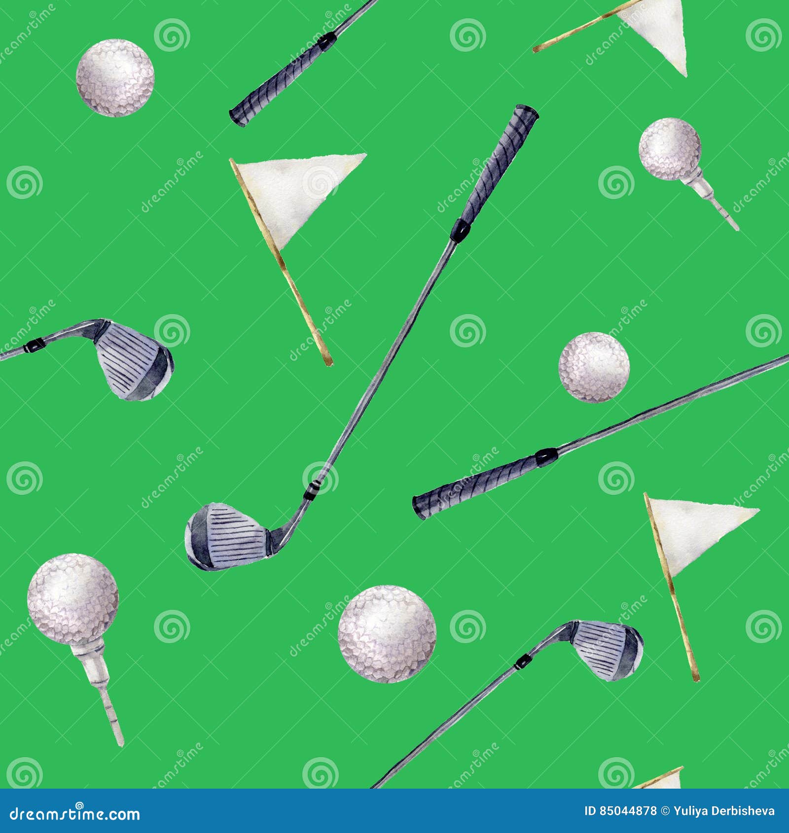 Watercolor Pattern with Golf Elements. Hand Painted Pattern with Golf ...