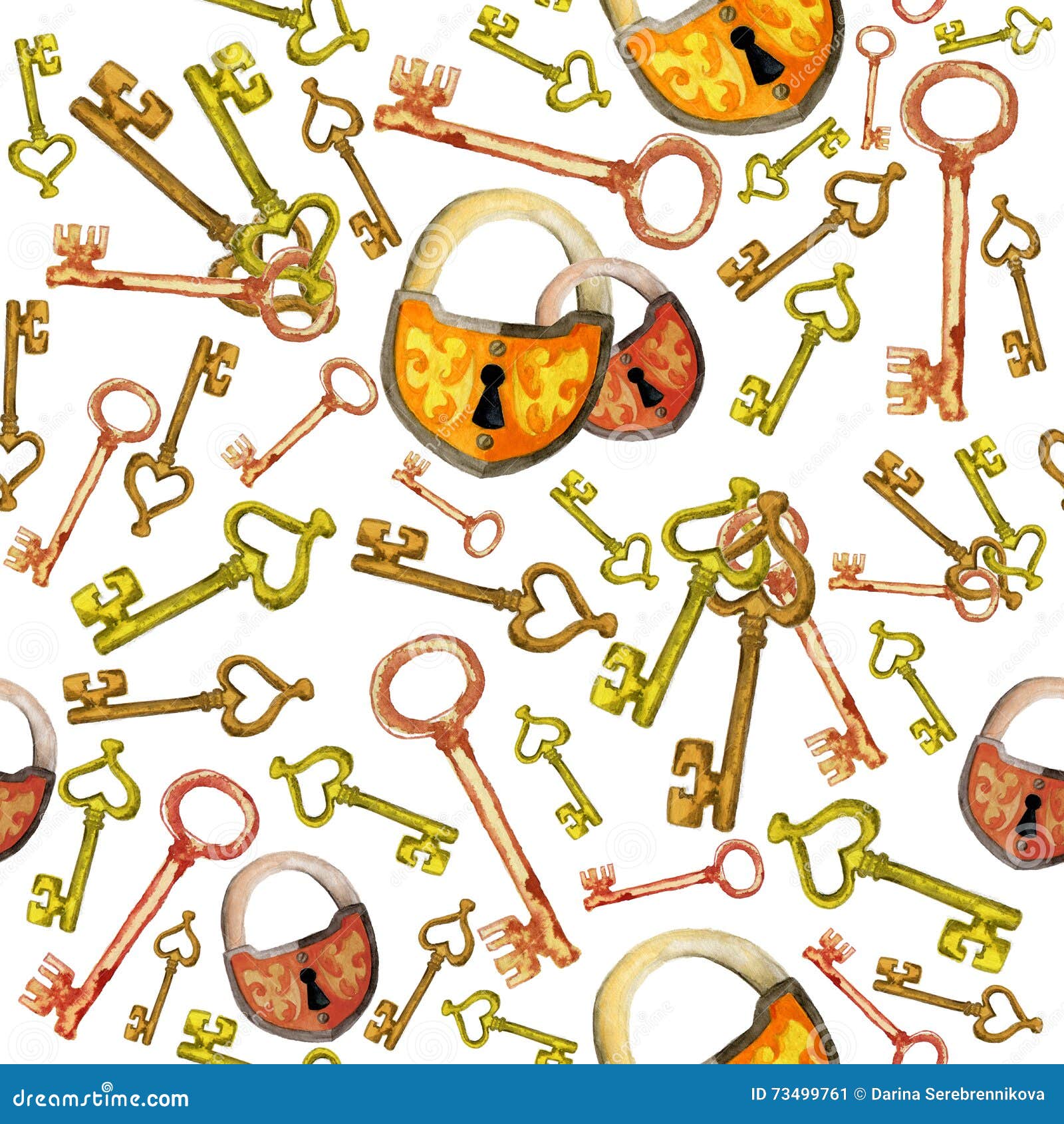 Watercolor Pattern Keys and Locks Stock Illustration - Illustration of ...