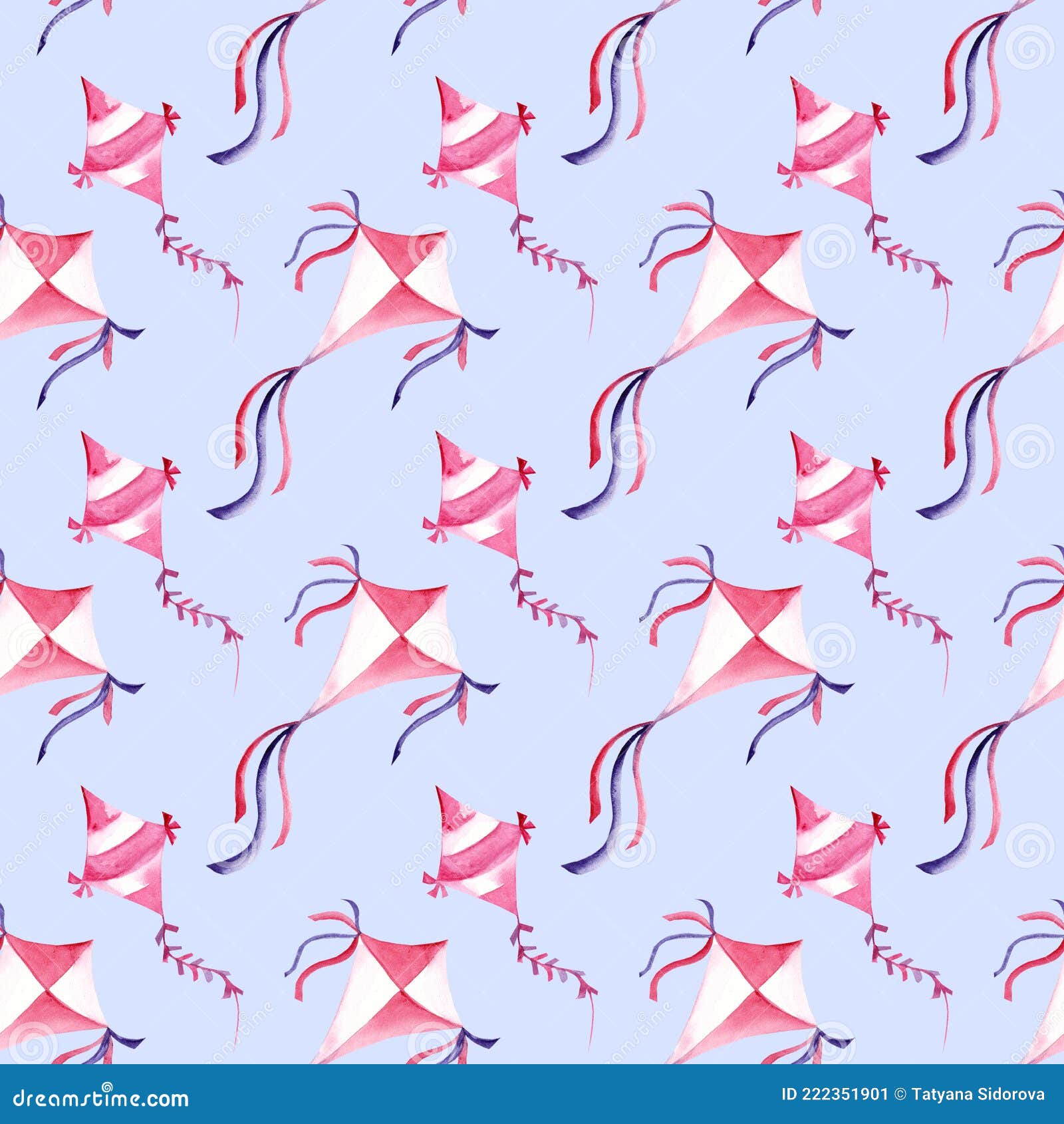 Watercolor Pattern with Kites in Various Designs in Pink and Blue ...
