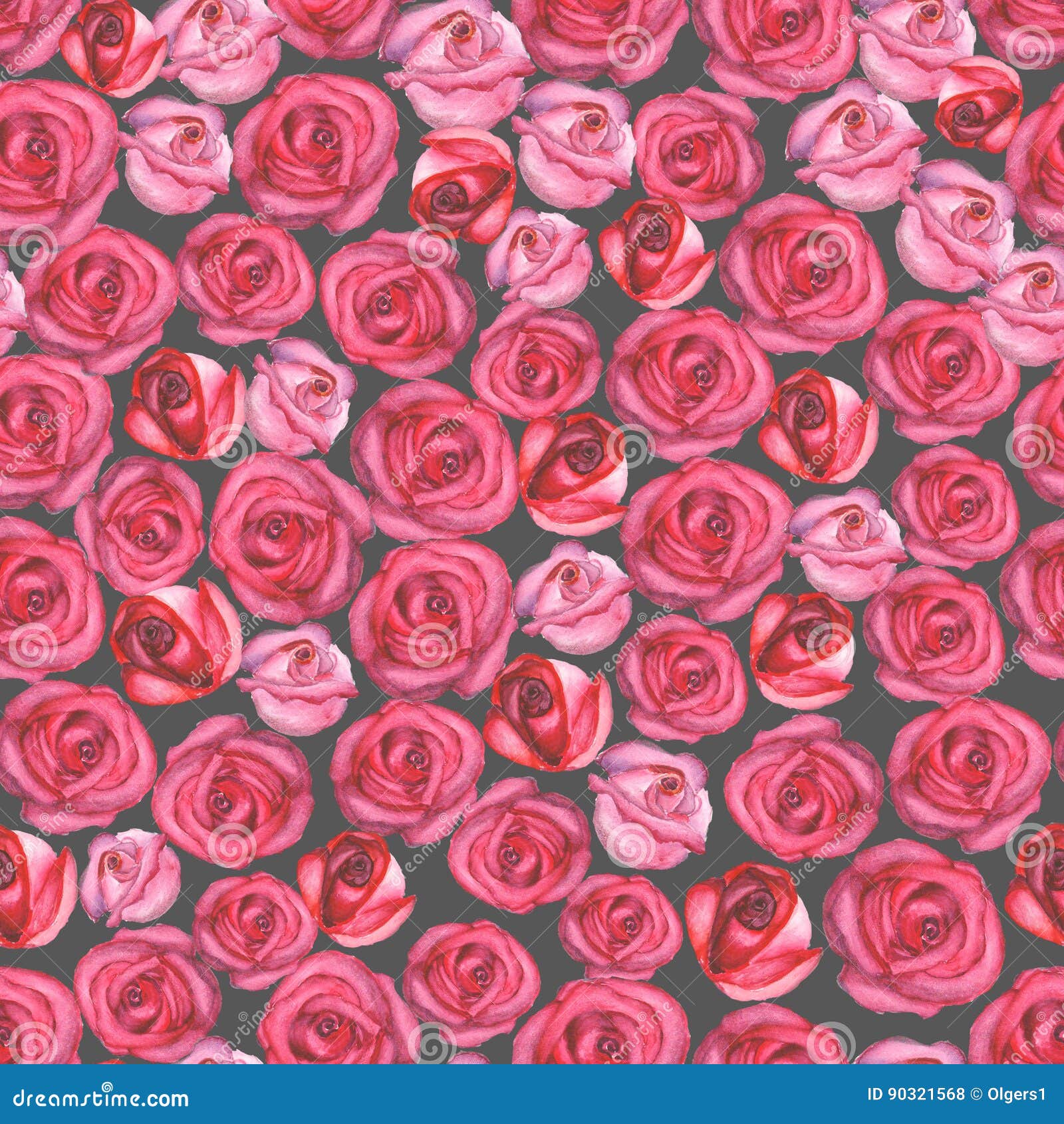 Watercolor Pattern with Pink and Red Roses Stock Photo - Image of ...