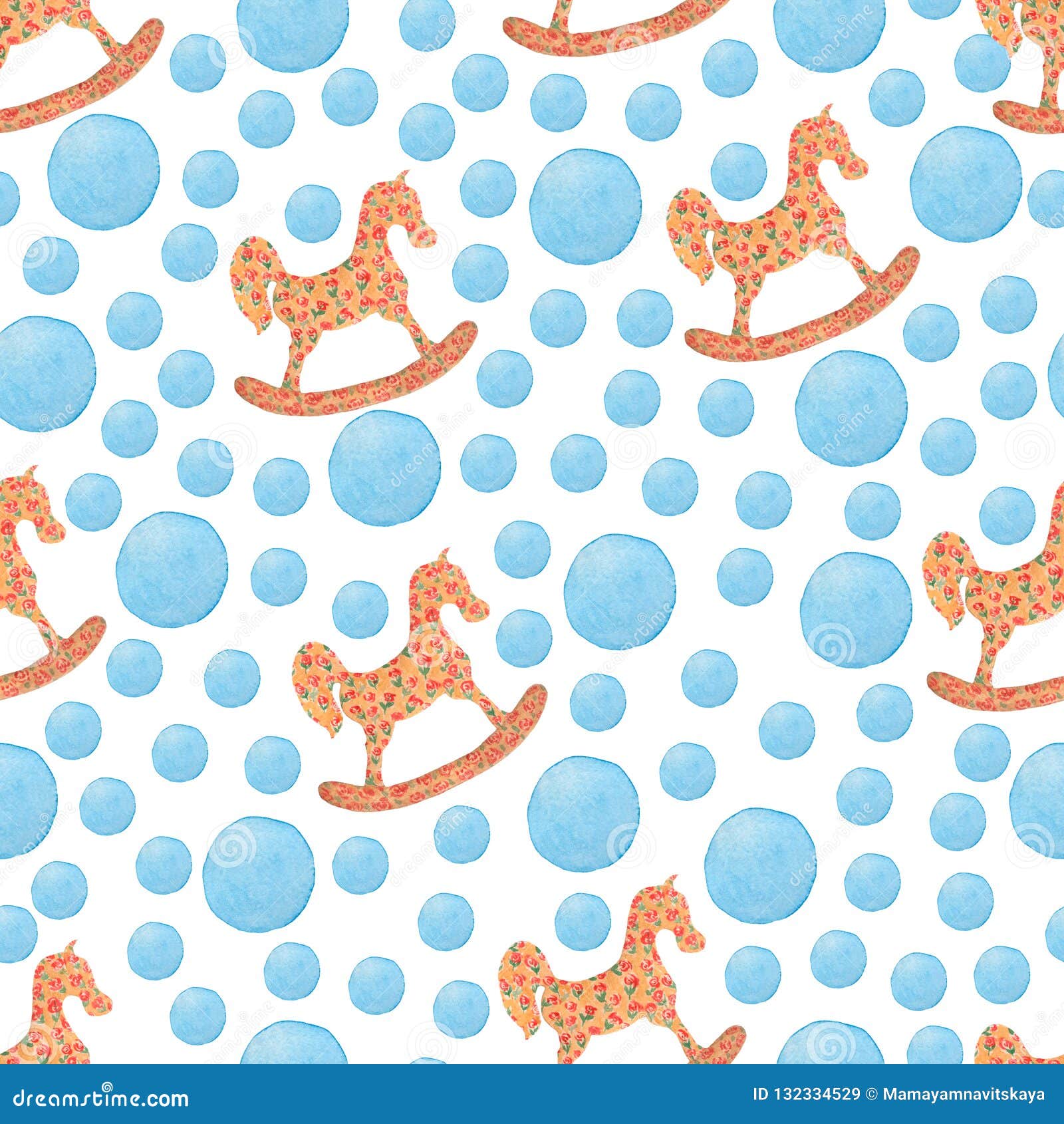 Watercolor Pattern Blue Polka Dots and Rocking Horse .seamless Colorful ... Watercolor Pattern Blue Polka Dots and Rocking Horse .seamless Colorful ...