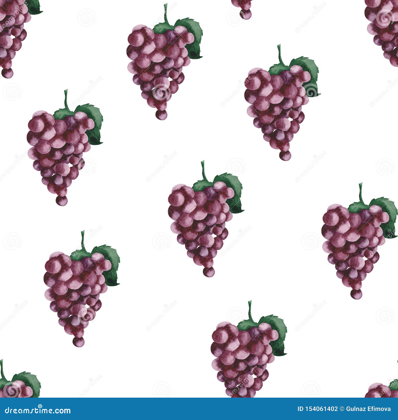 Watercolor Pattern with Purple Grapes and Grape Leaves. Stock ...