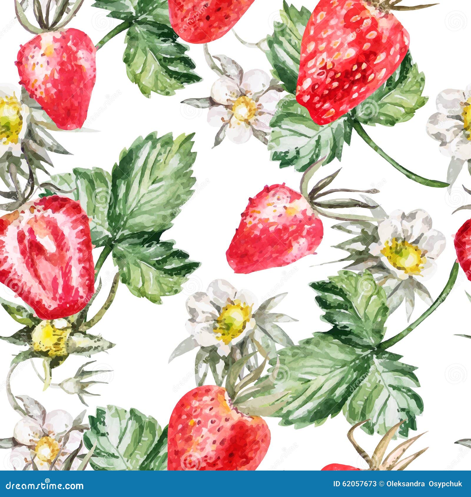 Watercolor Pattern with Ripe Strawberries Stock Vector - Illustration ...