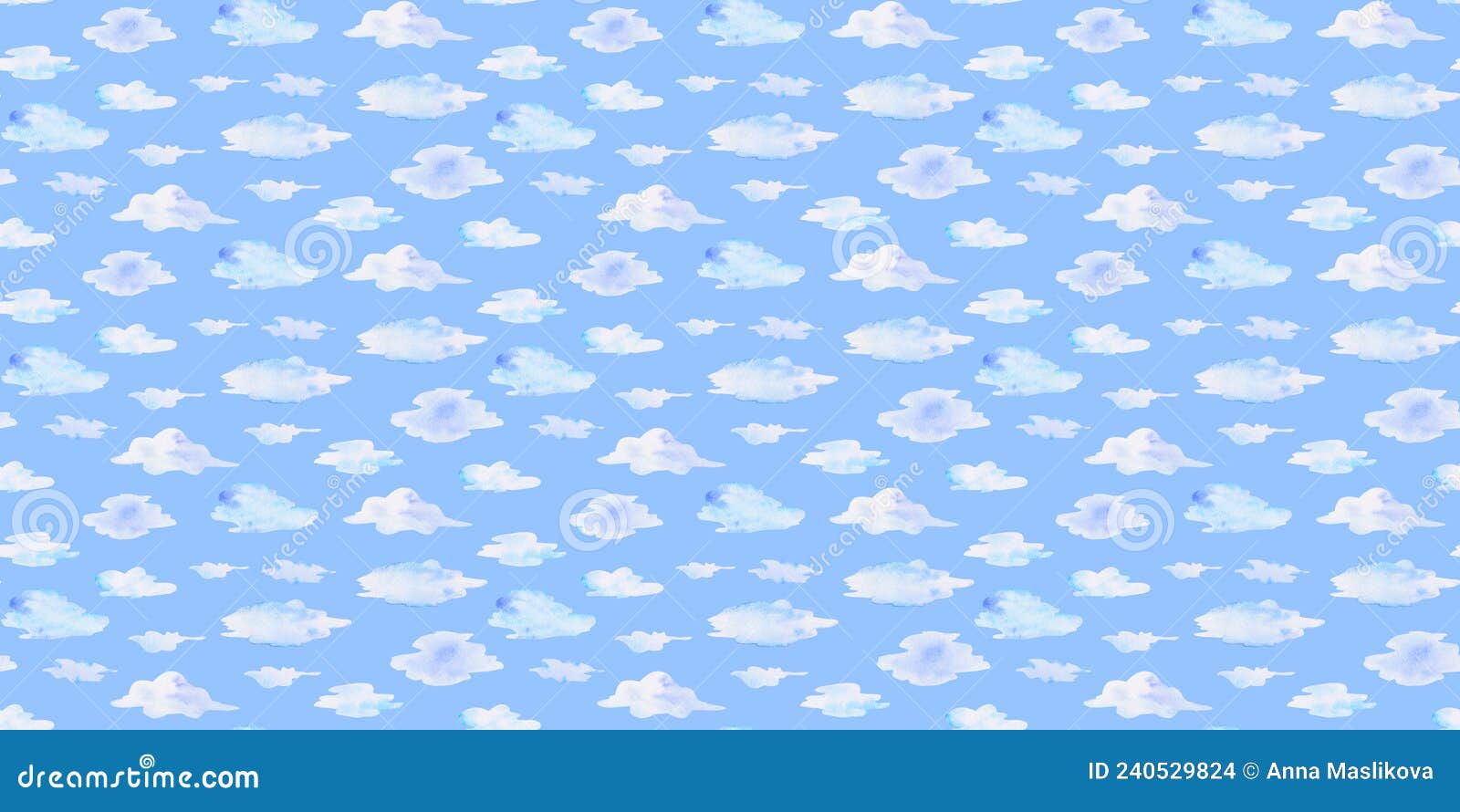 Watercolor Pattern of Sky with Clouds, Watercolor Illustration for ...